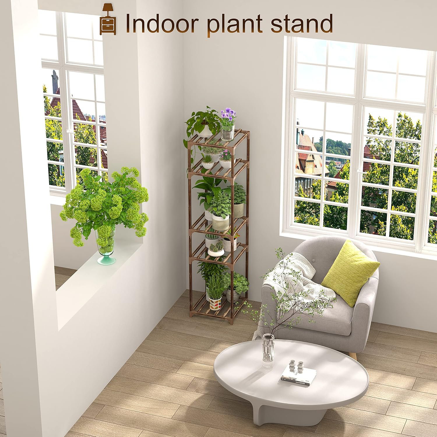 Arlmont & Co. Wood Plant Stand Indoor Outdoor,47" Tall 5 Tier Plant ...