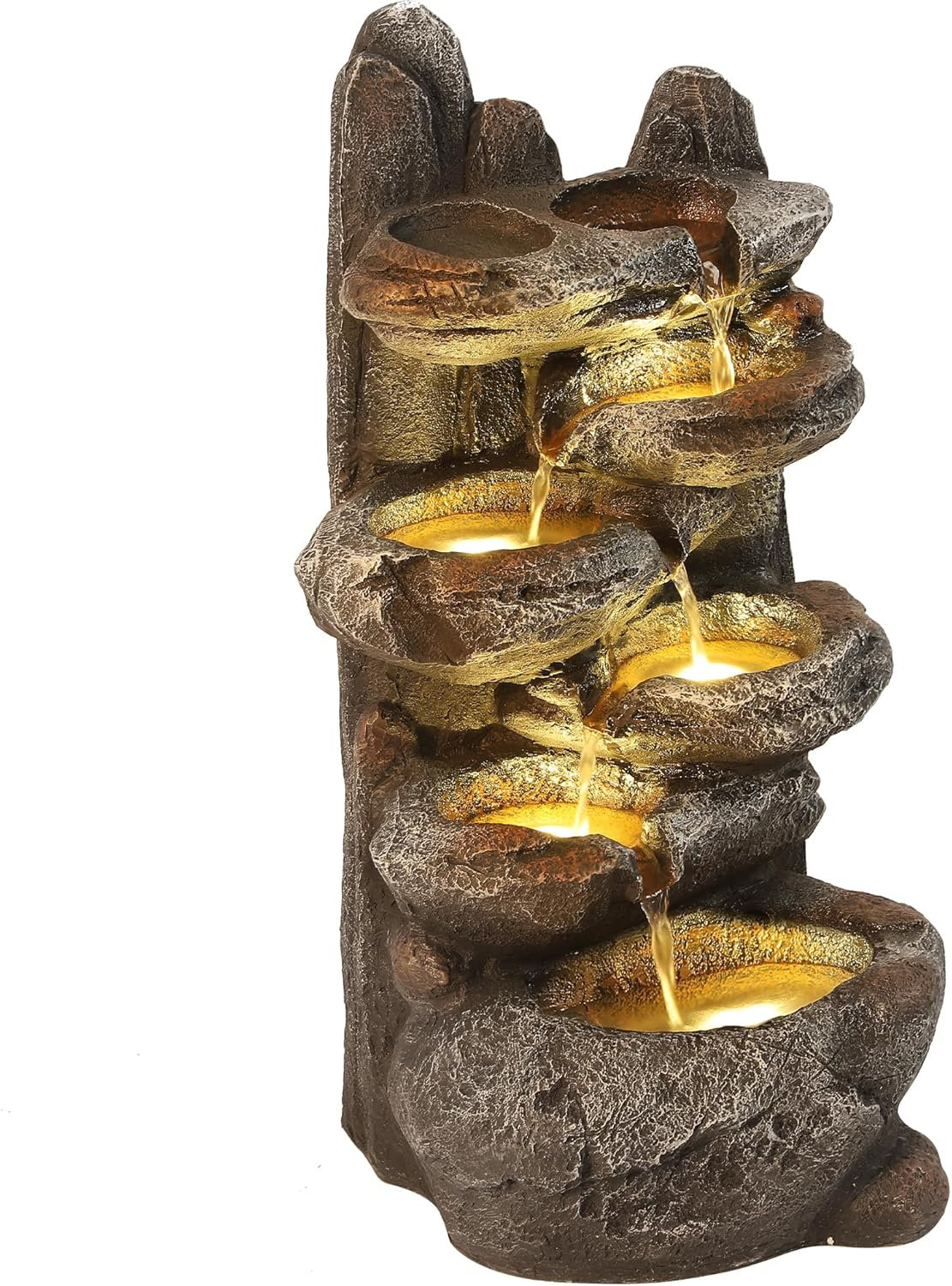 Millwood Pines 6-Tier Cascading Rock Water Fountain Outdoor Garden Waterfall with Lights ...