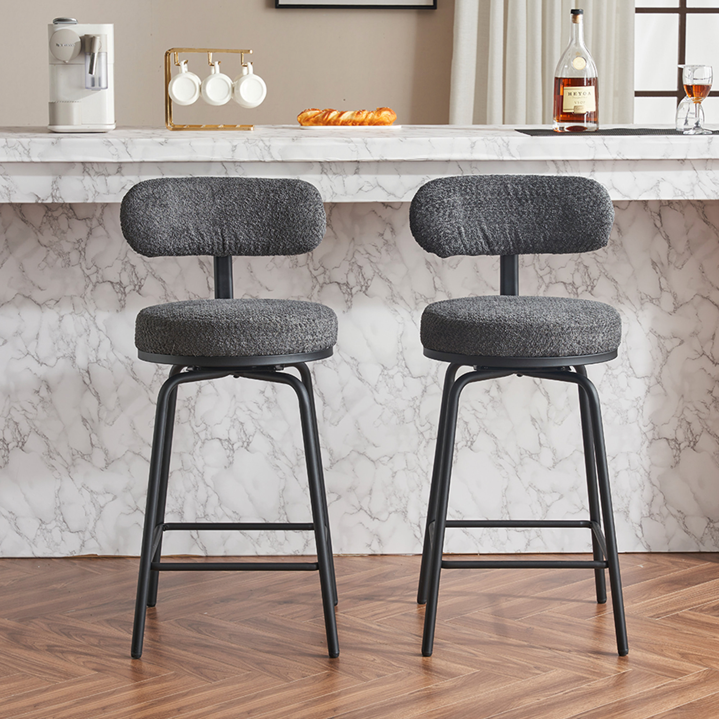 Corrigan Studio® Modern Set Of 2 Swivel Bar Stools With Comfortable ...