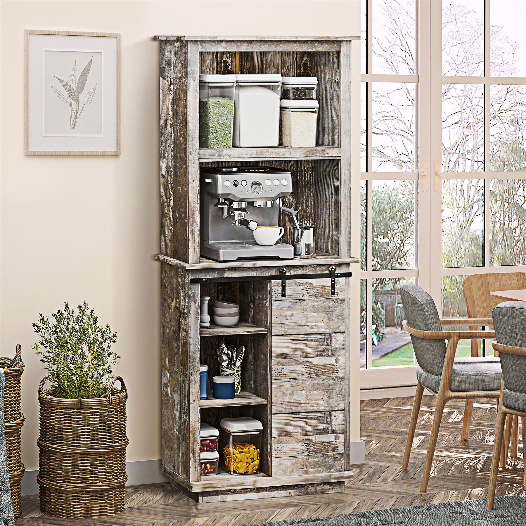 Gracie Oaks Freestanding Kitchen Buffet Pantry Storage Cabinet with ...