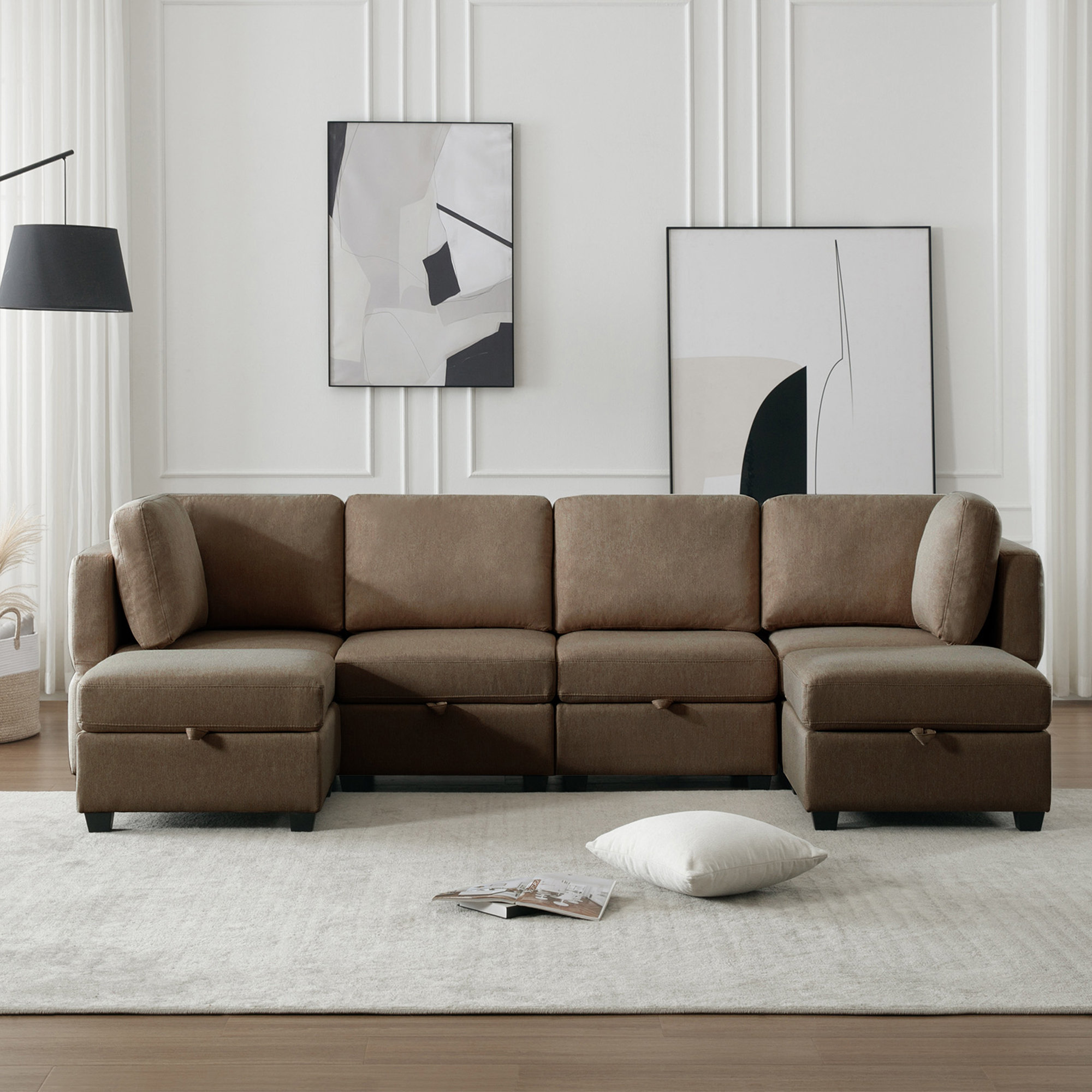 BUIORD 115" U-Shape Modular Sectional Sofa With Storage Seat ...