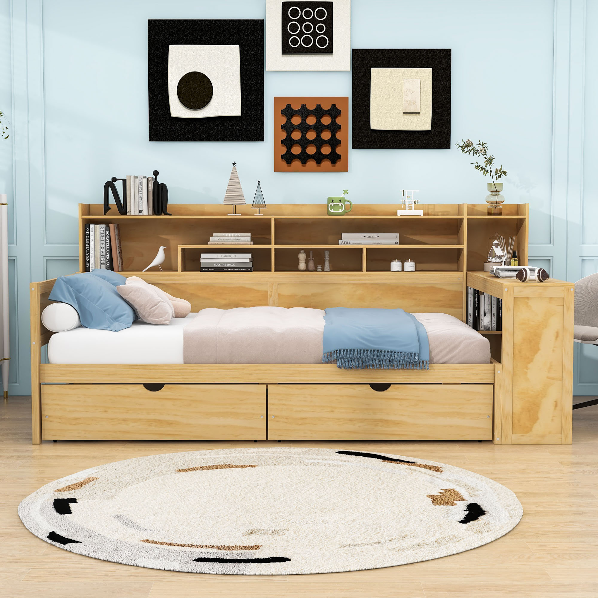 Lark Manor Wooden Daybed with Storage Shelves and Study Desk - Wayfair ...