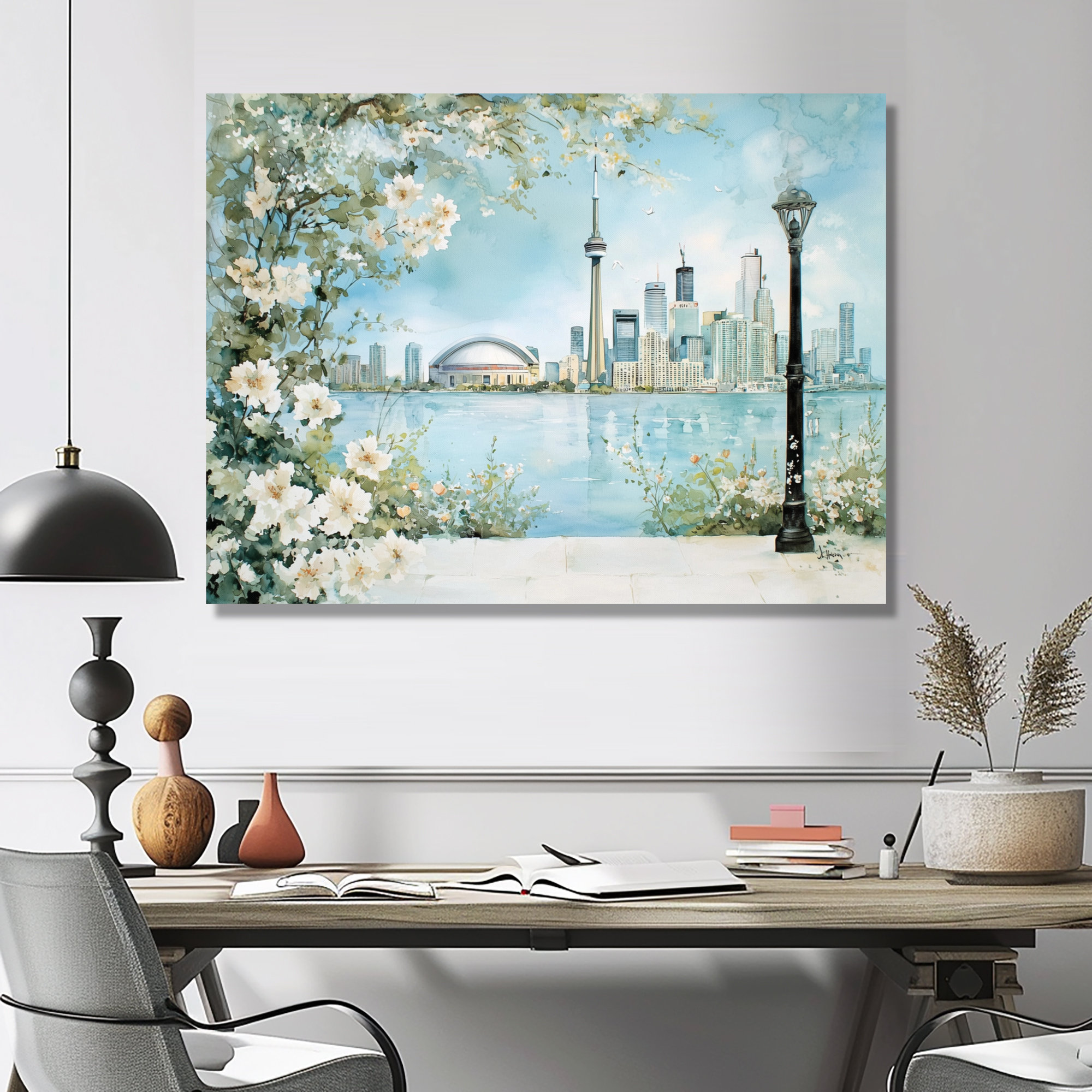 Latitude Run® Watercolor Cn Towers Soft Glow In Toronto I - City Toronto Wall Art Living Room ...
