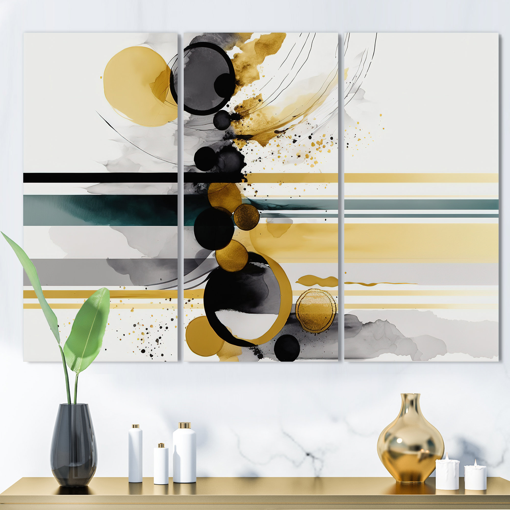 Design Art Abstract Transitional Shapes Black I - 3 Piece Print | Wayfair