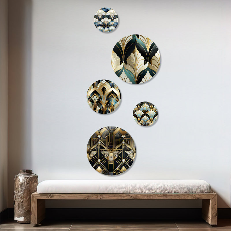 Design Art 1970S Black And Gold Damask Art Deco - Damask Bohemian Round ...