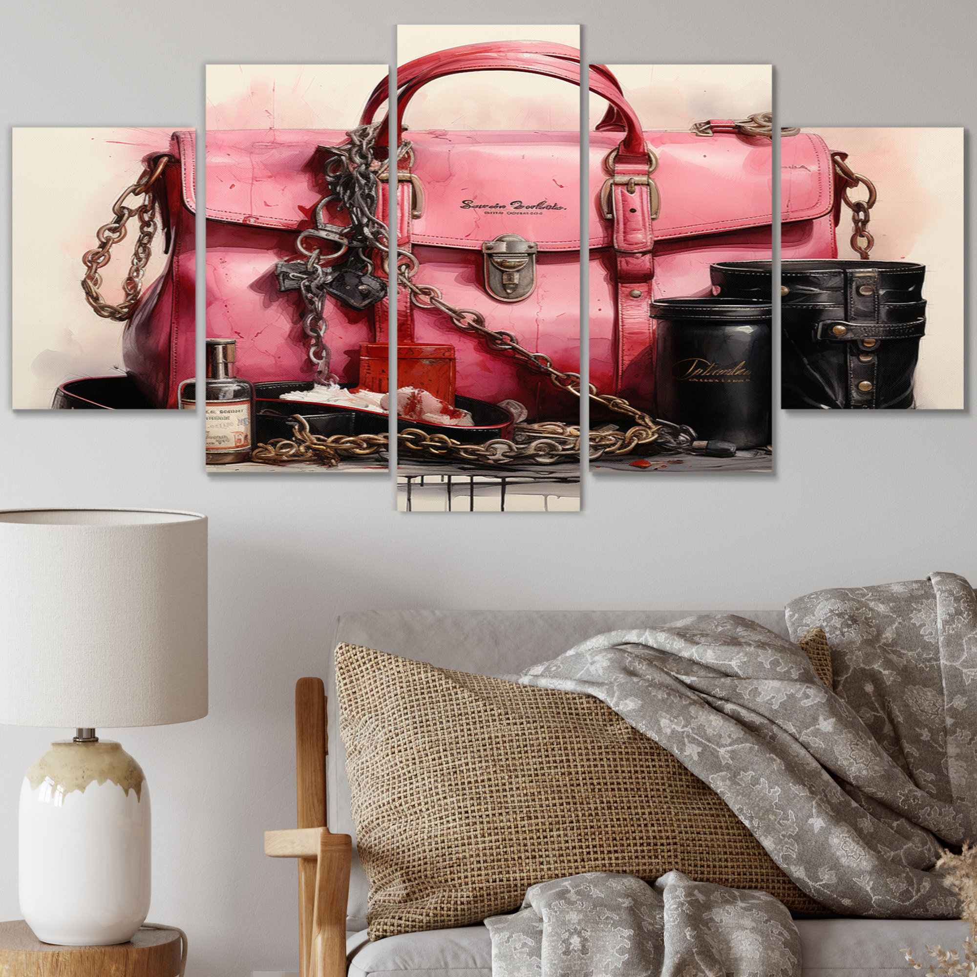 House of Hampton® Pink Designer Bags Glamour III On Canvas 5 Pieces ...