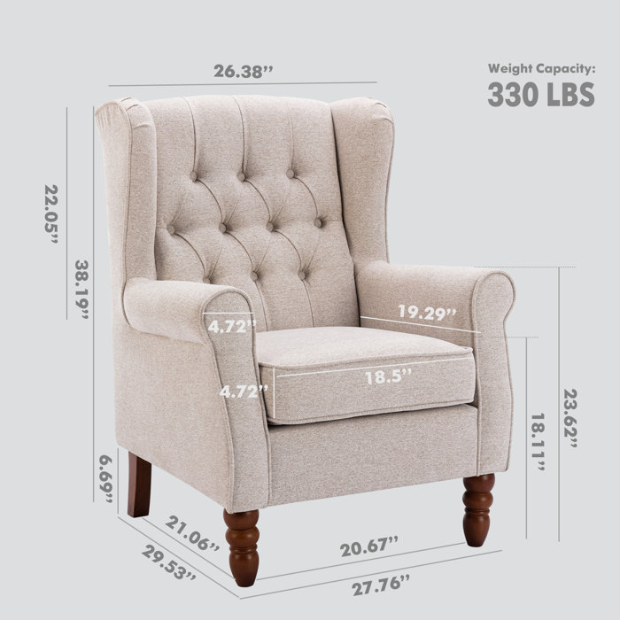 Mercer41 Button-Tufted Small Wingback Accent Chair with Rolled Arm and ...