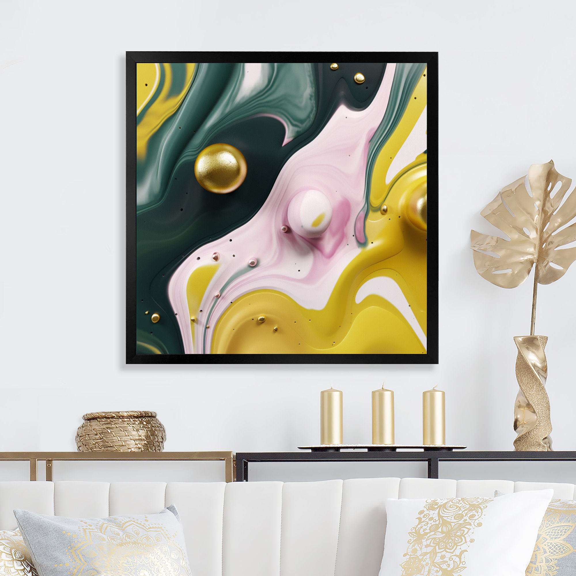 Mercer41 Yellow And Green Fluid Stone II - Abstract Marble Wall Art ...