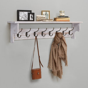August Grove Amarisa Solid Wood 8 - Hook Wall Mounted Coat Rack with ...