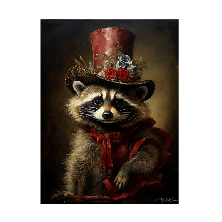 Winston Porter Cute Raccoon With A Red Hat Baroque Style 1 On Canvas by ...