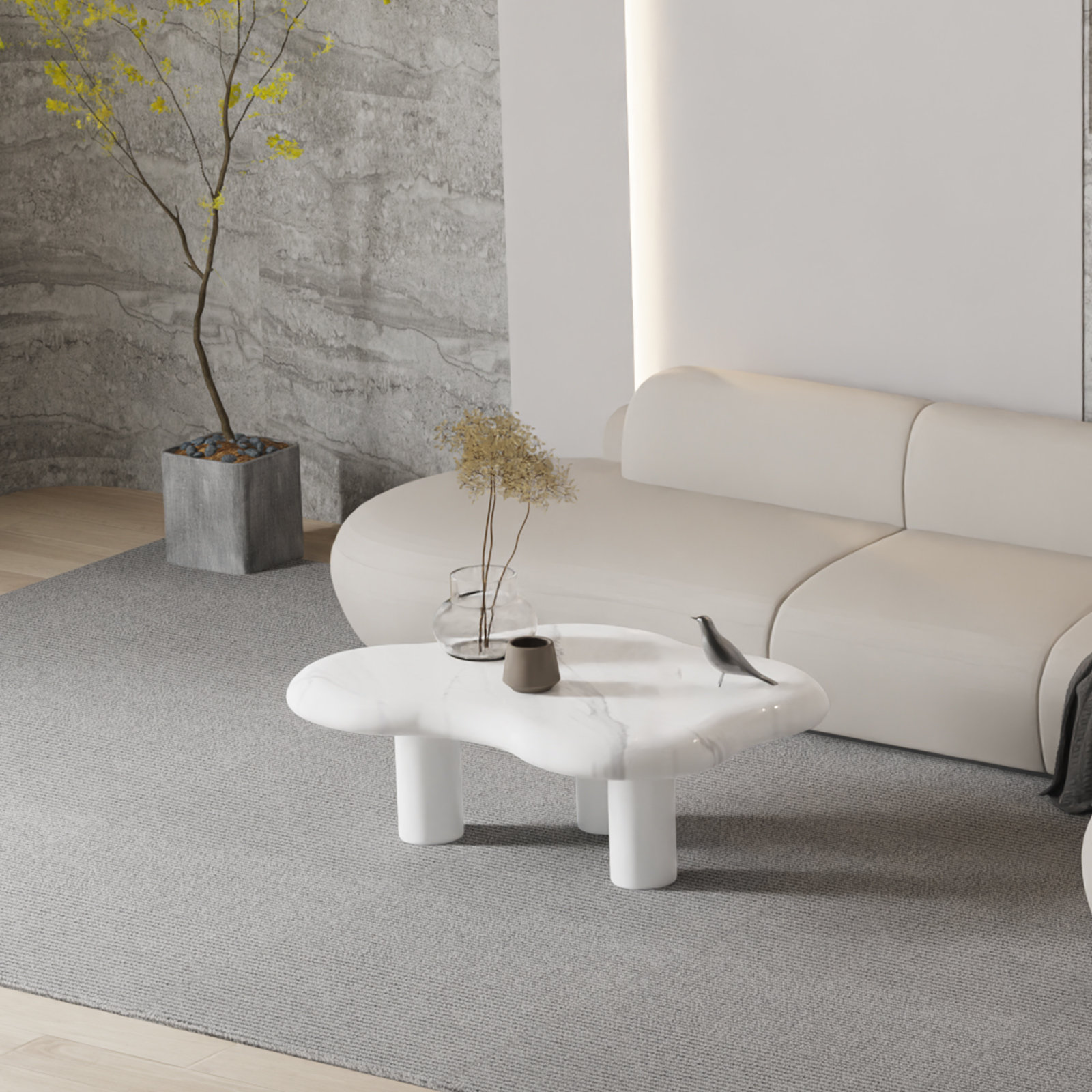 Ivy Bronx Modern marble patterned coffee table cloud shaped tea table ...