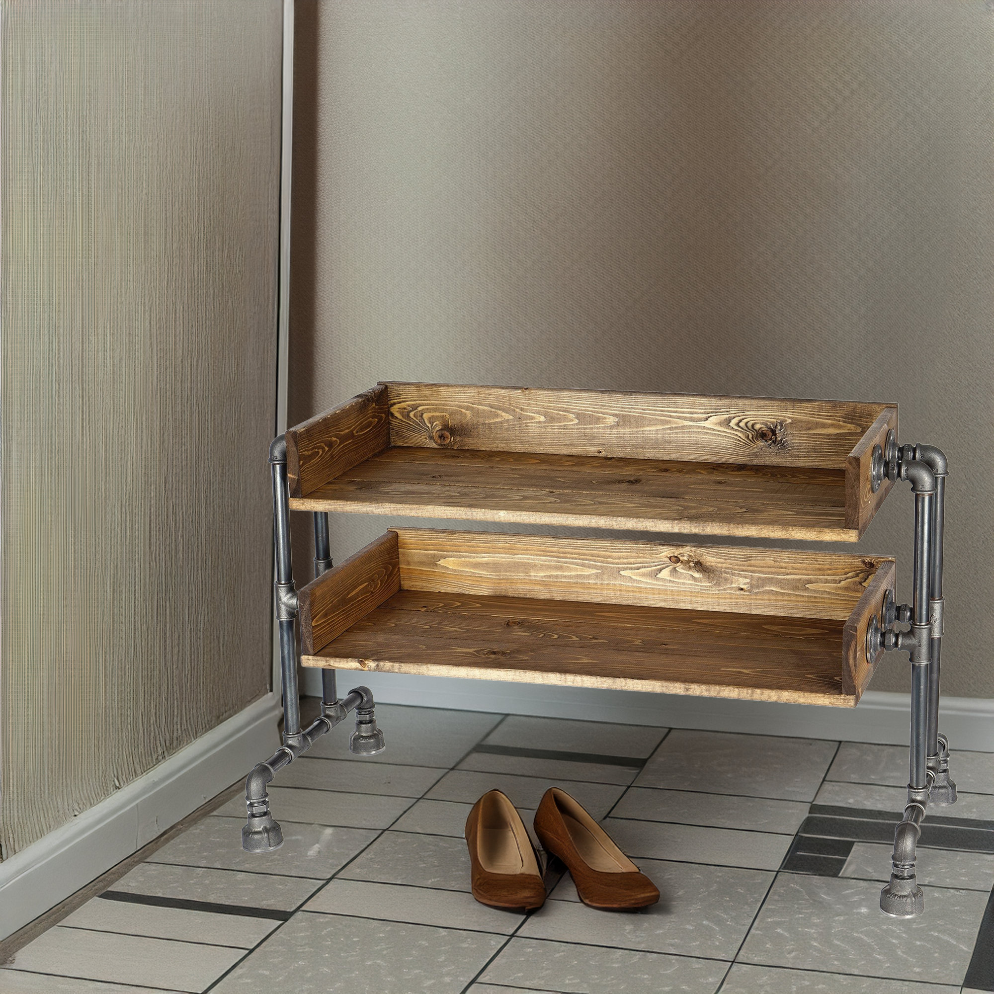 SpiritHome 100% Spruce Wood Shoe Storage Cabinet With Metal Base ...