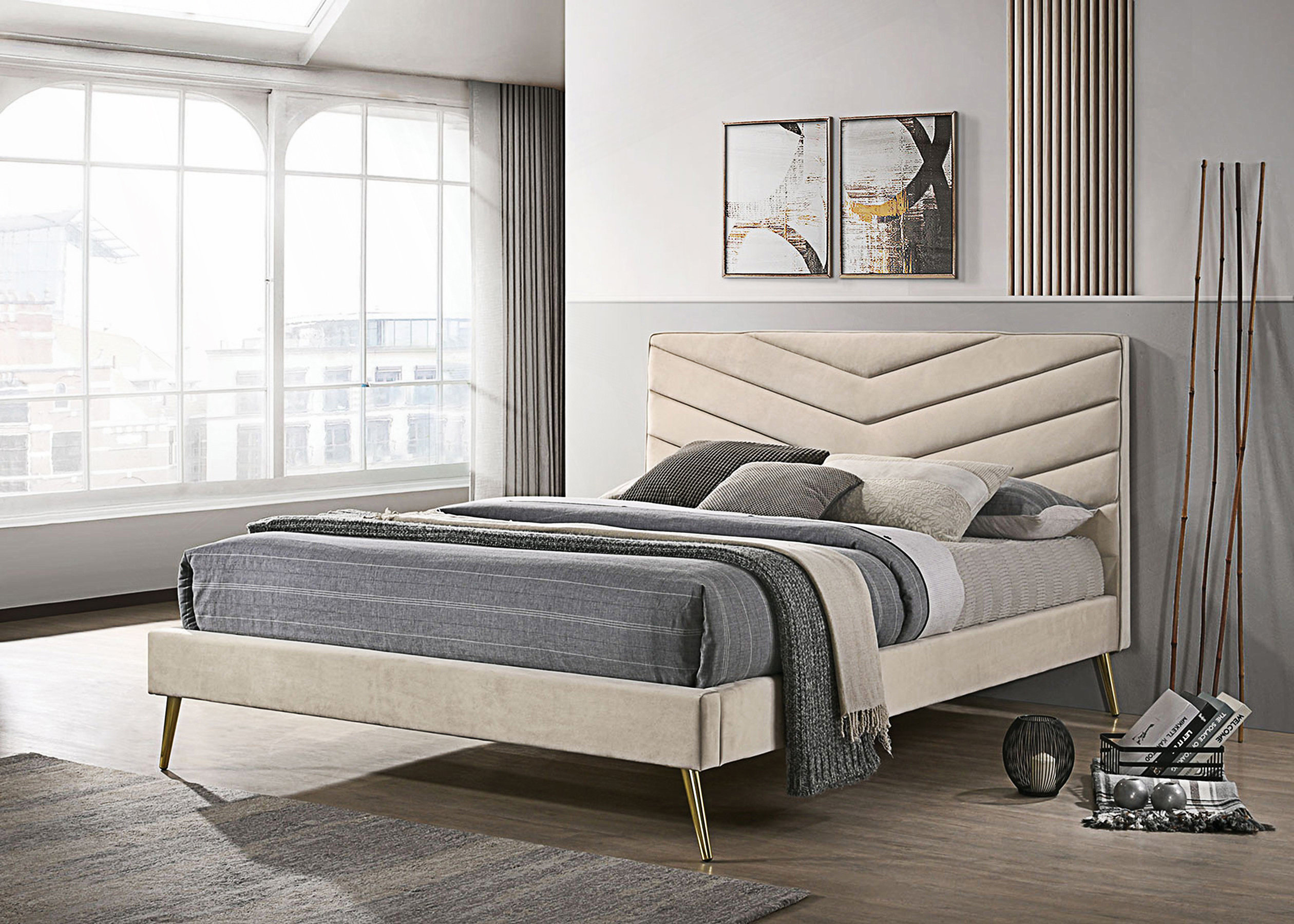 Everly Quinn Mid-Century Modern Chevron Tufted Design 1Pc Bed | Wayfair
