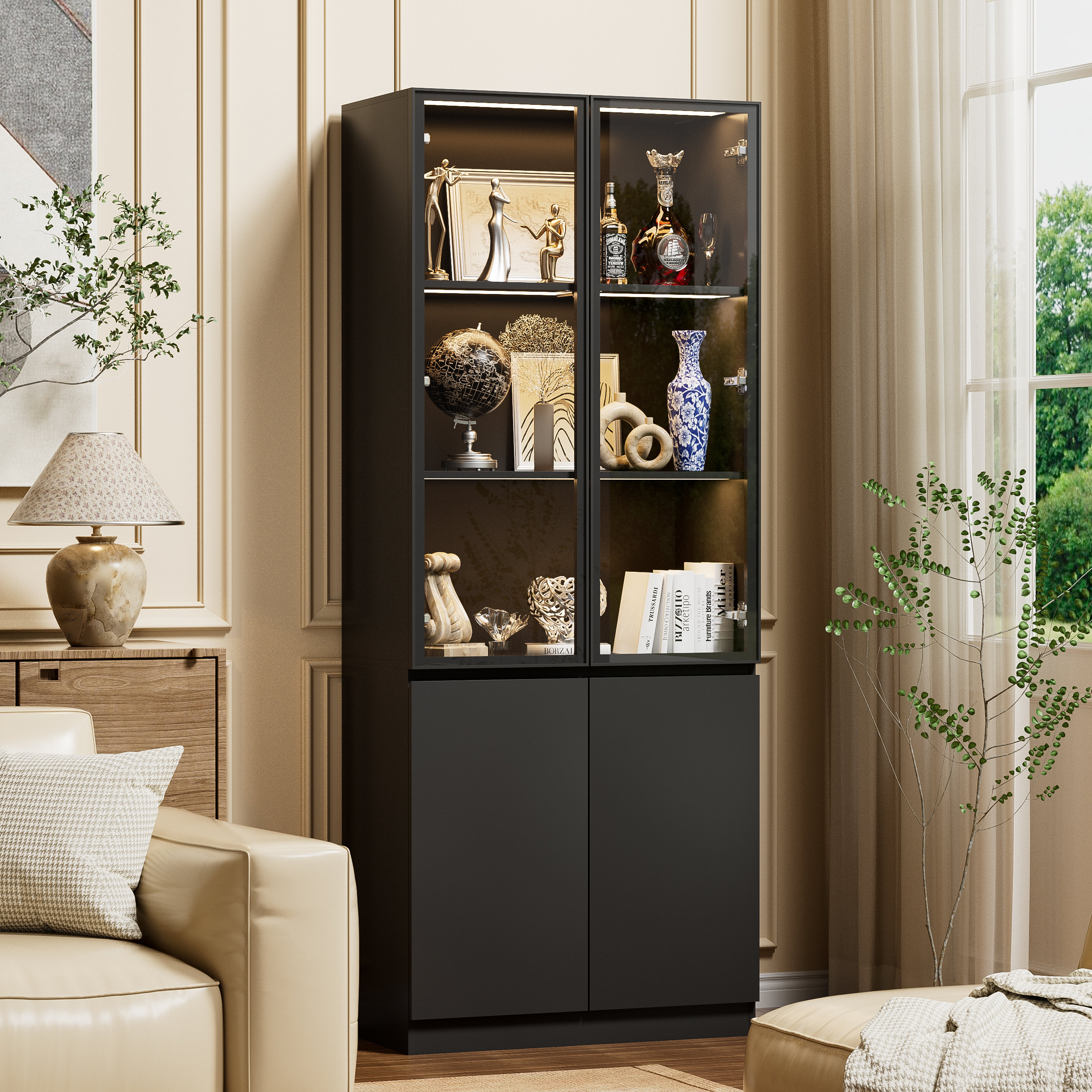Wrought Studio™ 78.7" Tall Display Storage Cabinet with Glass Doors and ...