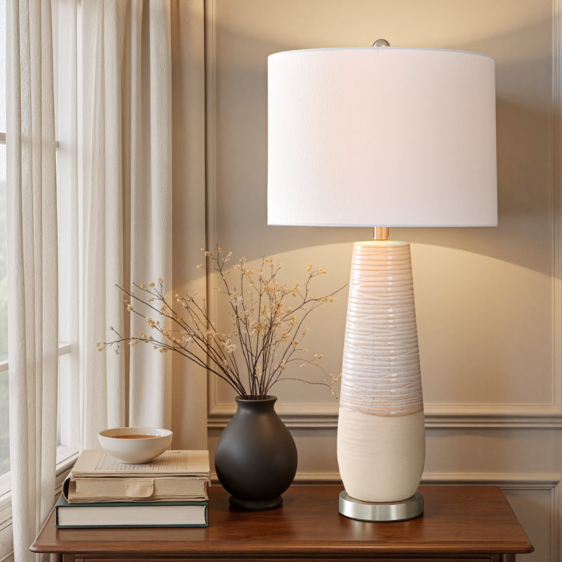 Wade Logan® Axcell - Two-Tone Ceramic Table Lamp - Speckled Cream ...