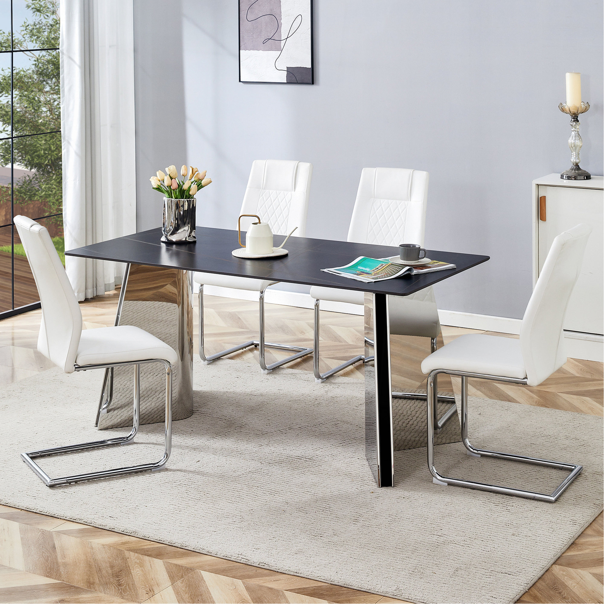 Ivy Bronx Table And Chair Set.63"X31.5X30" Marble-Patterned Slabs ...