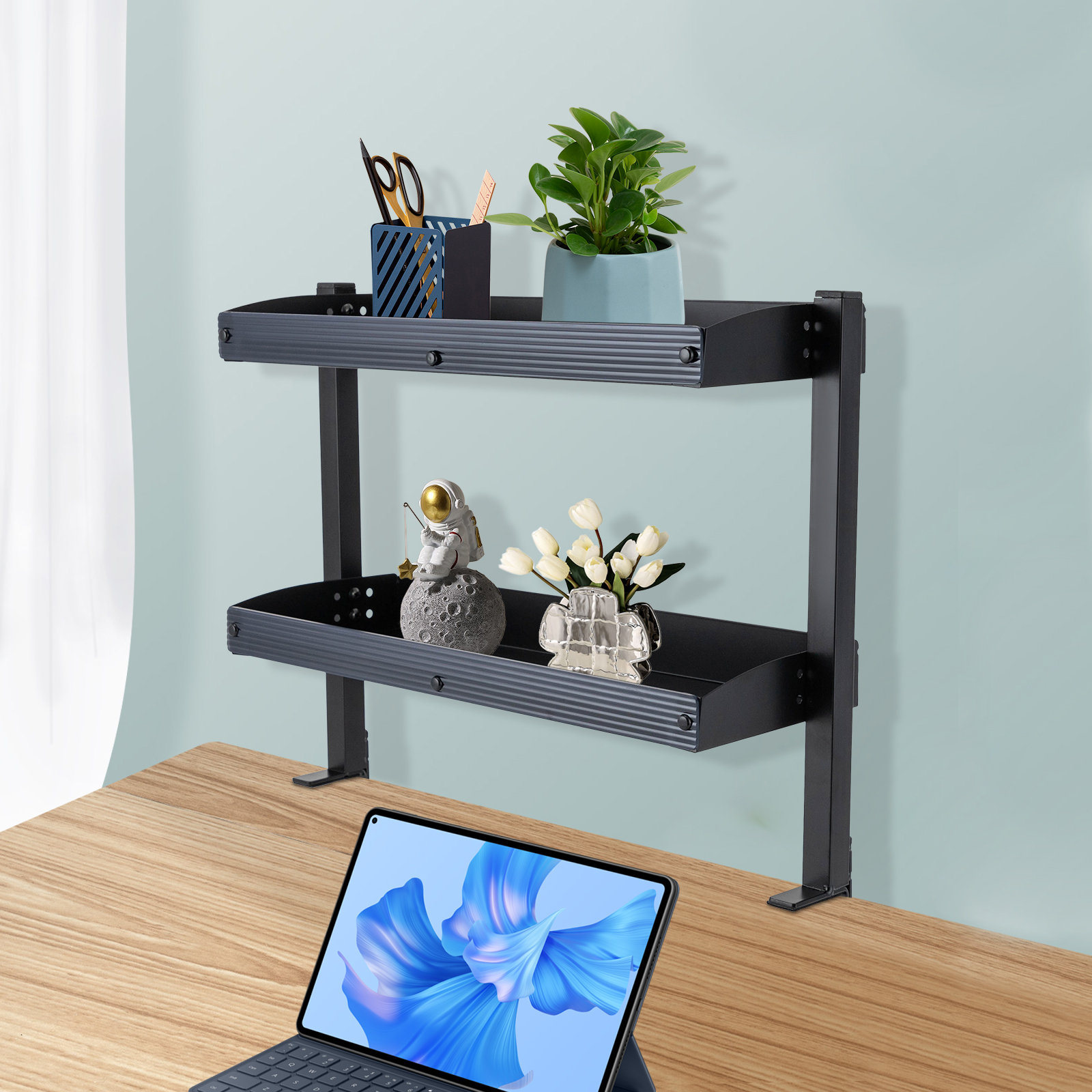 Inbox Zero Marrugo 2-Tier Height-adjustable Desktop Shelf | Wayfair