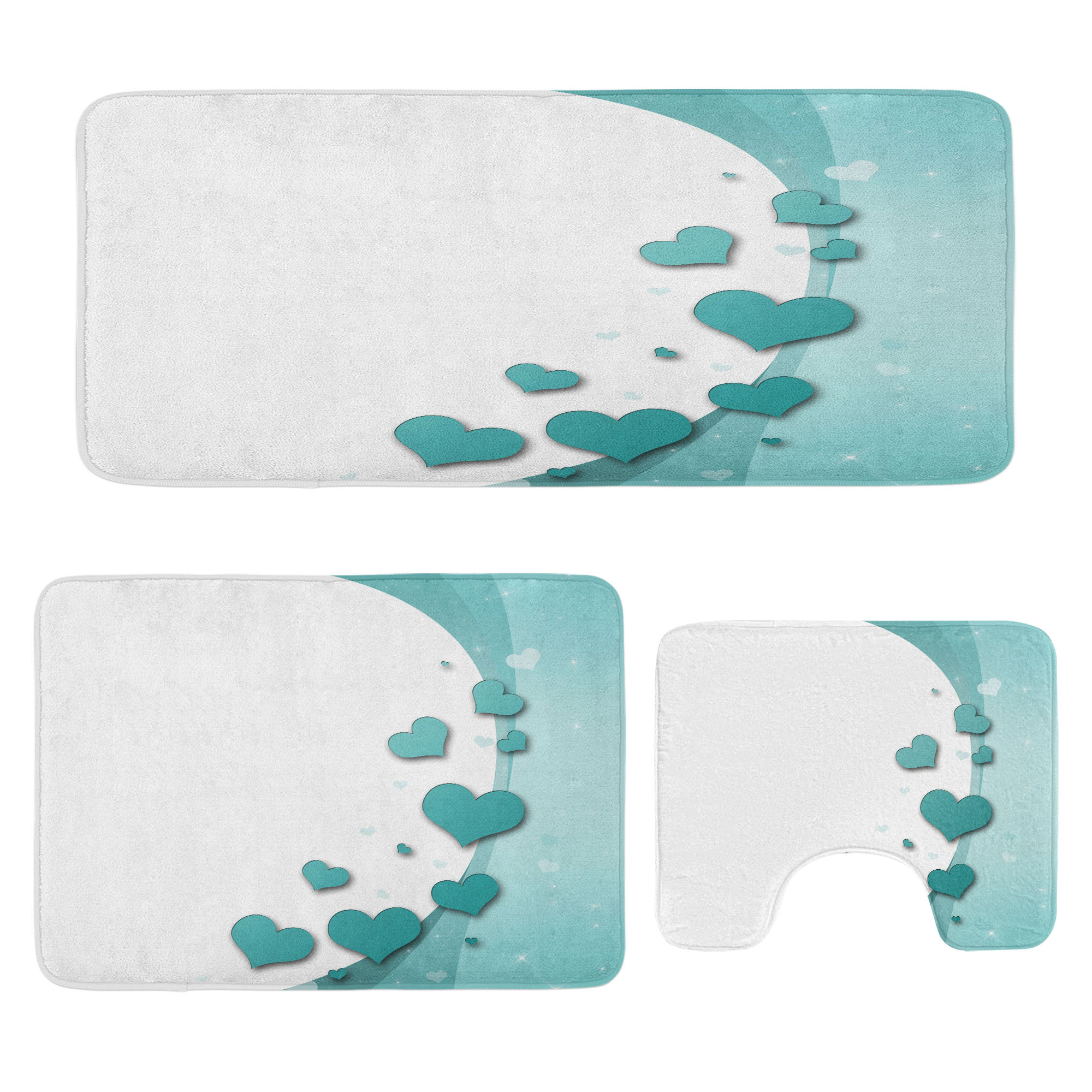 Latitude Run® Turquoise Bathroom Rug Set 3 Pieces U-Shape & Rectangle ...