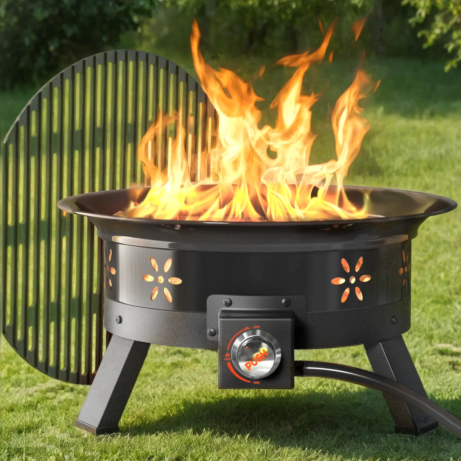 Dreamsmith Portable Propane Fire Pit with Grill Grate & Tabletop Lid ...