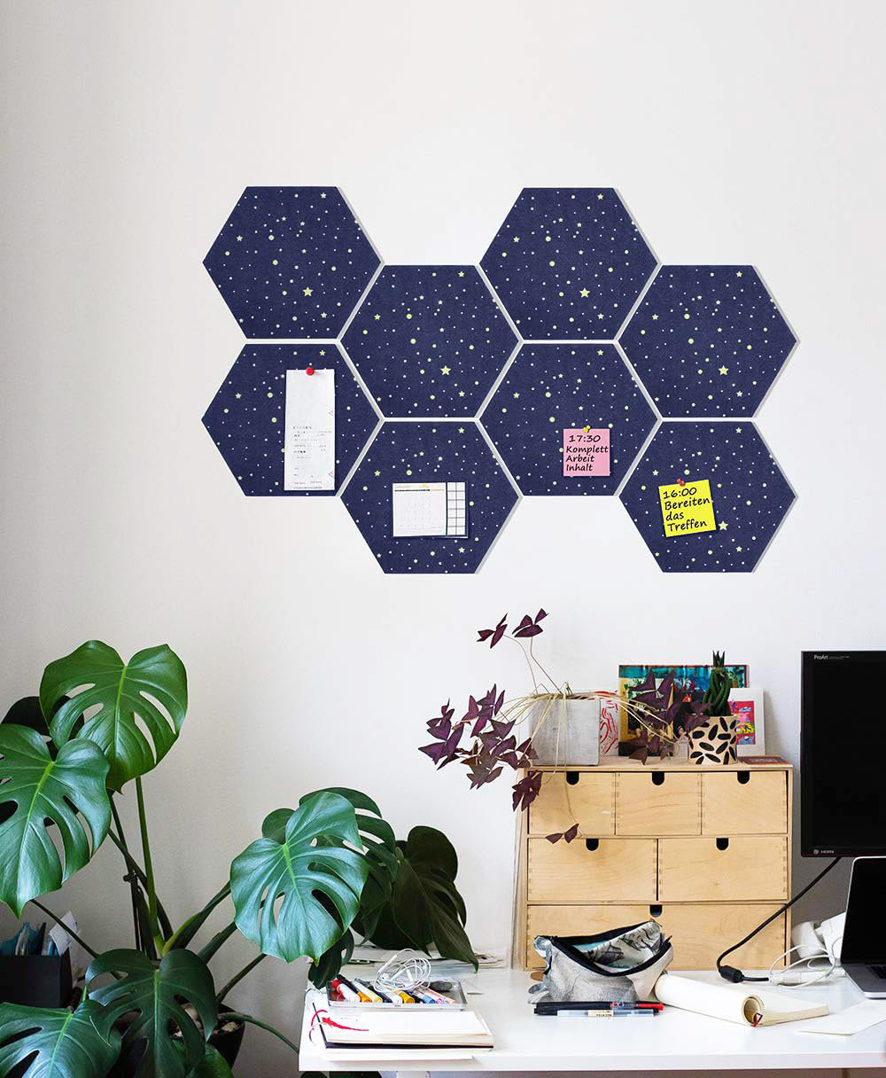Inbox Zero Felt Hexagon Bulletin Board With 20 Push Pins, Pack Of 8 ...