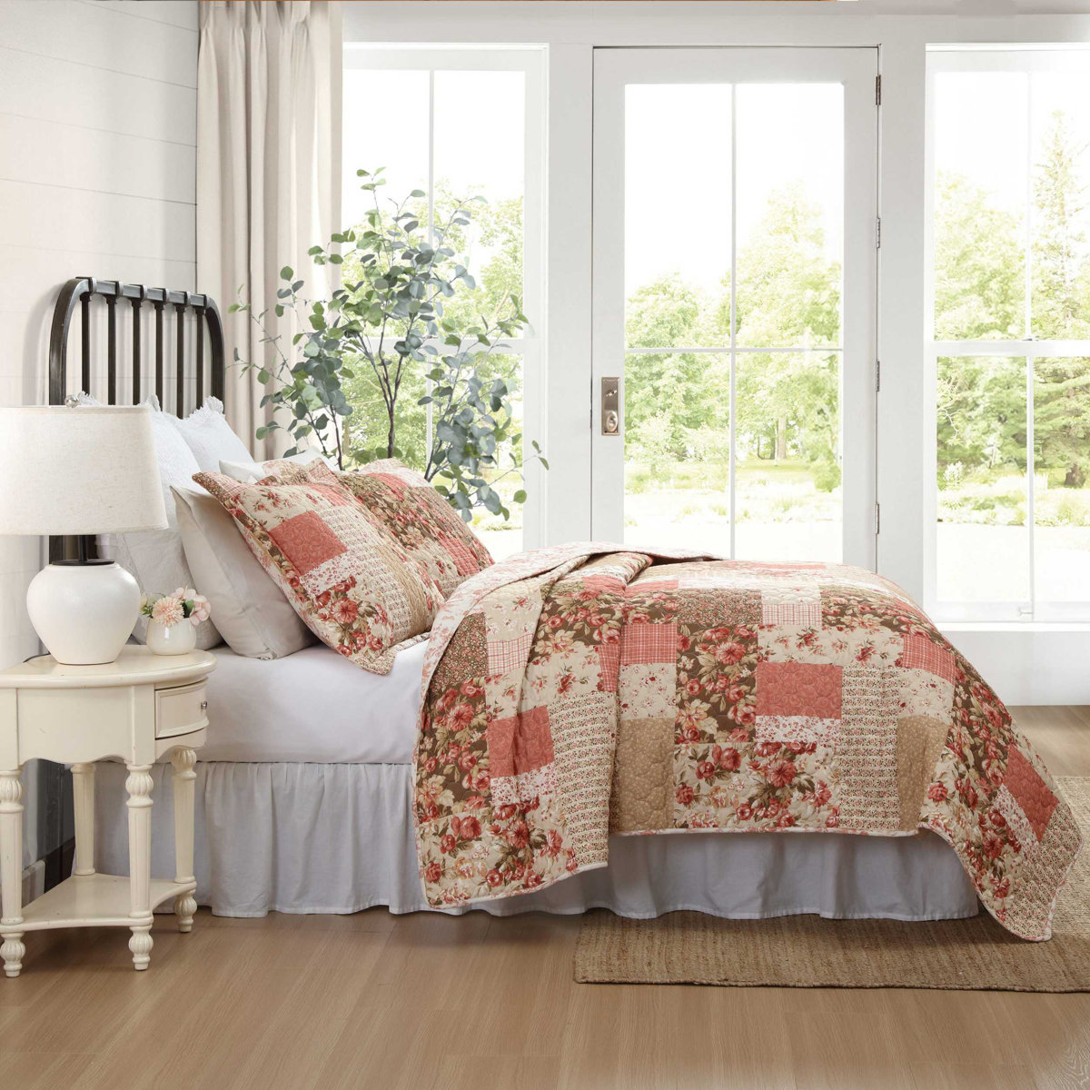 Laura Ashley Harrietta Patchwork Cotton Reversible Pink Quilt Set ...