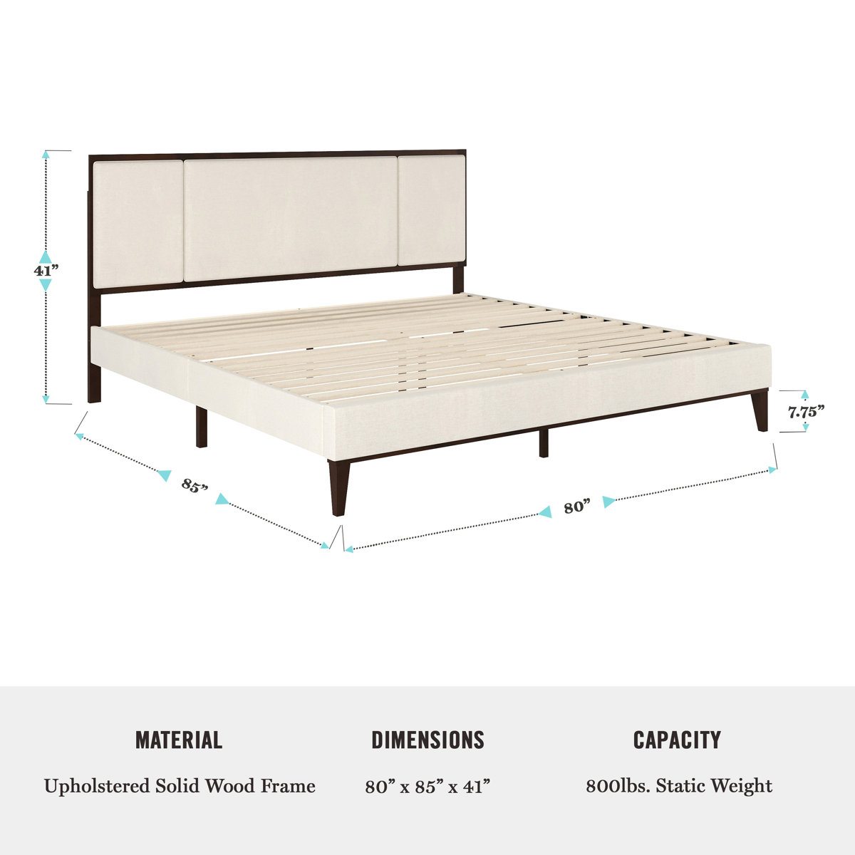 Martha Stewart Jett Wooden Platform Bed With Upholstered Base And ...