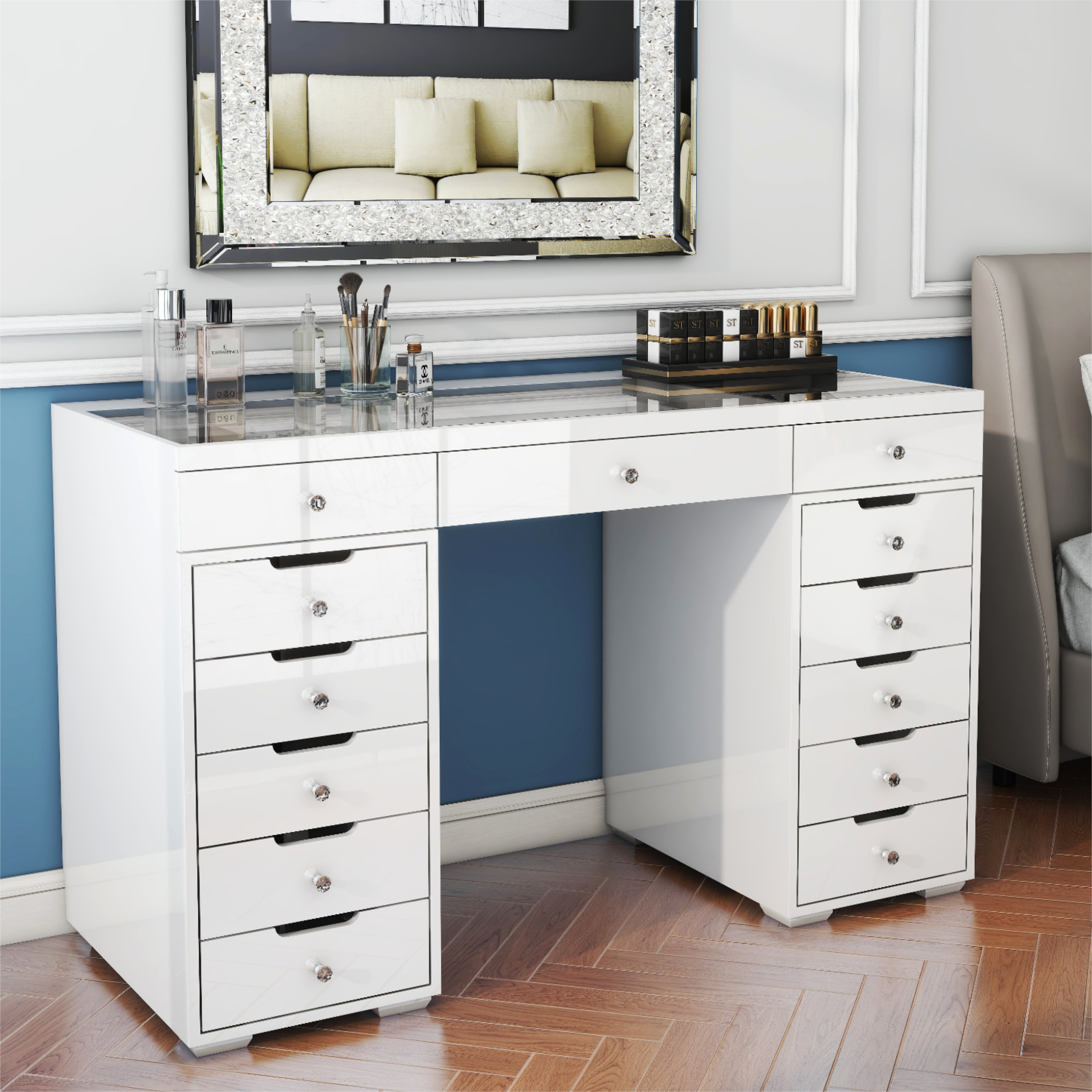 Hokku Designs 13-Drawers Glossy Makeup Vanities & Reviews | Wayfair
