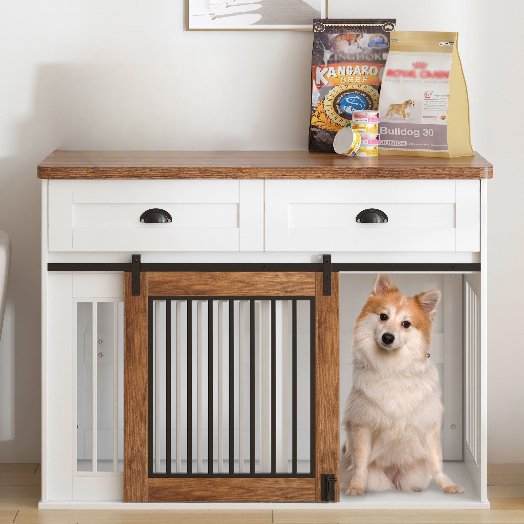 Tucker Murphy Pet™ Furniture Style Dog Cage, Wooden Dog Cage, Double ...