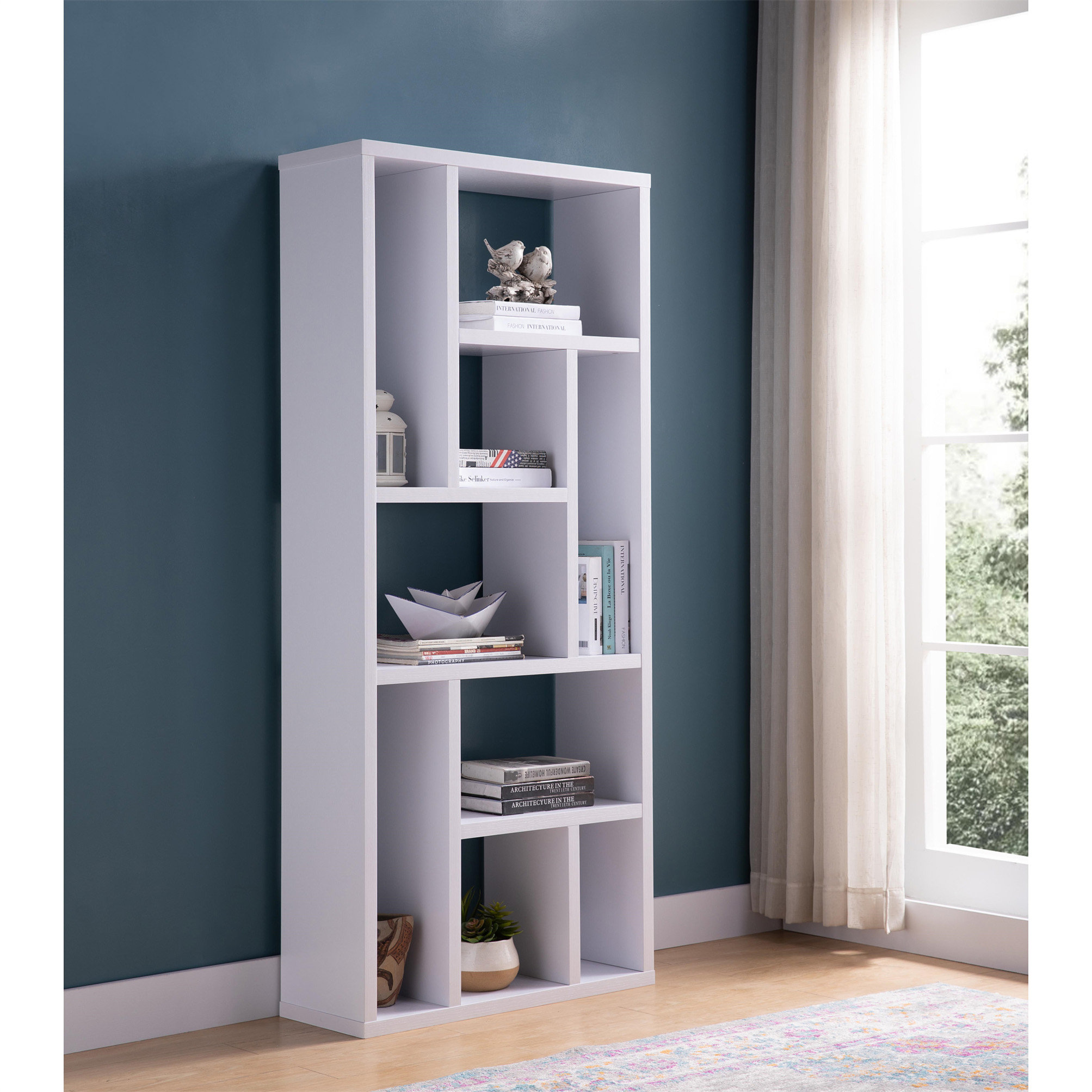 Latitude Run® Contemporary Nine-Shelf Bookcase With Open Display ...
