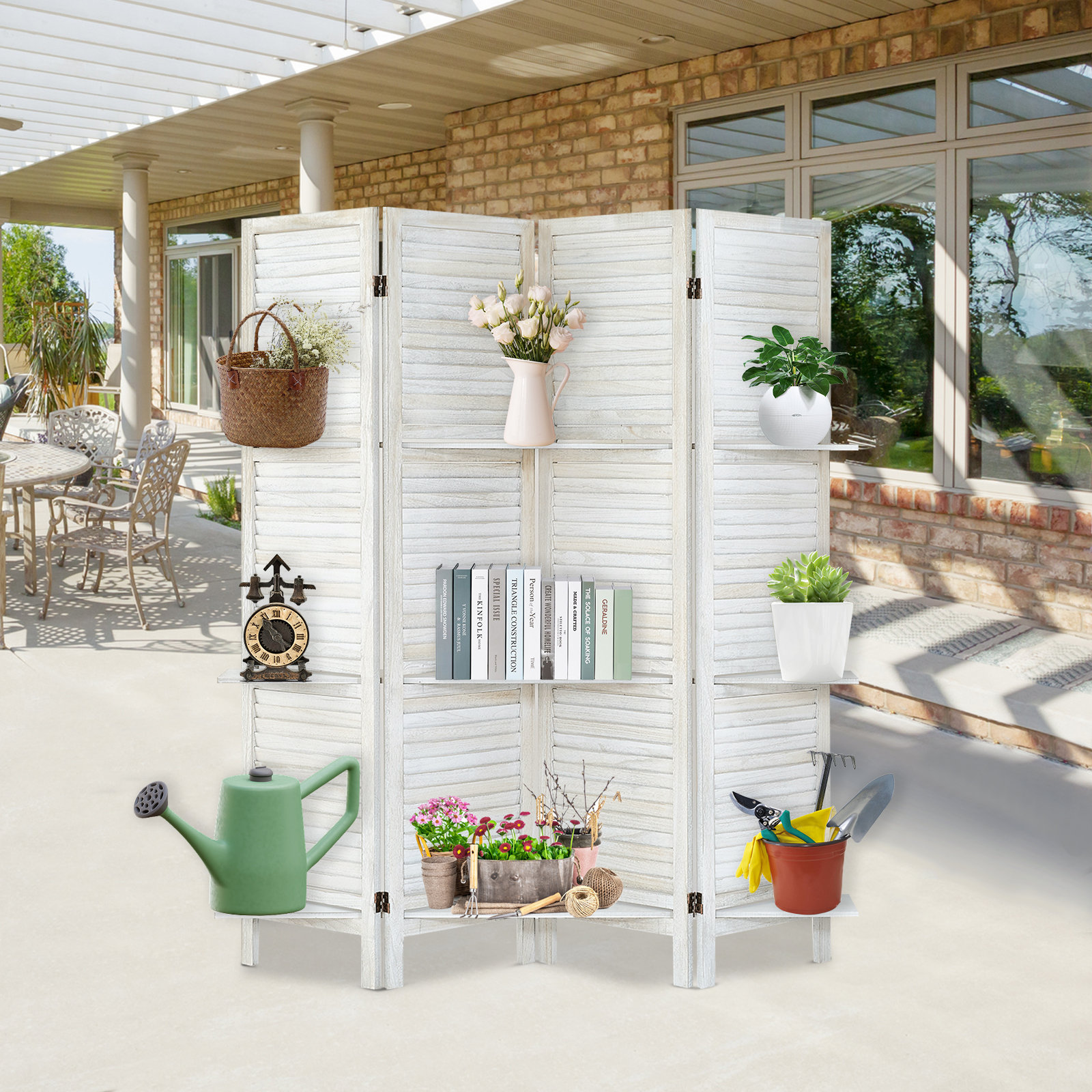 Beachcrest Home™ Artoria Panels Room Divider with Shelves Folding ...