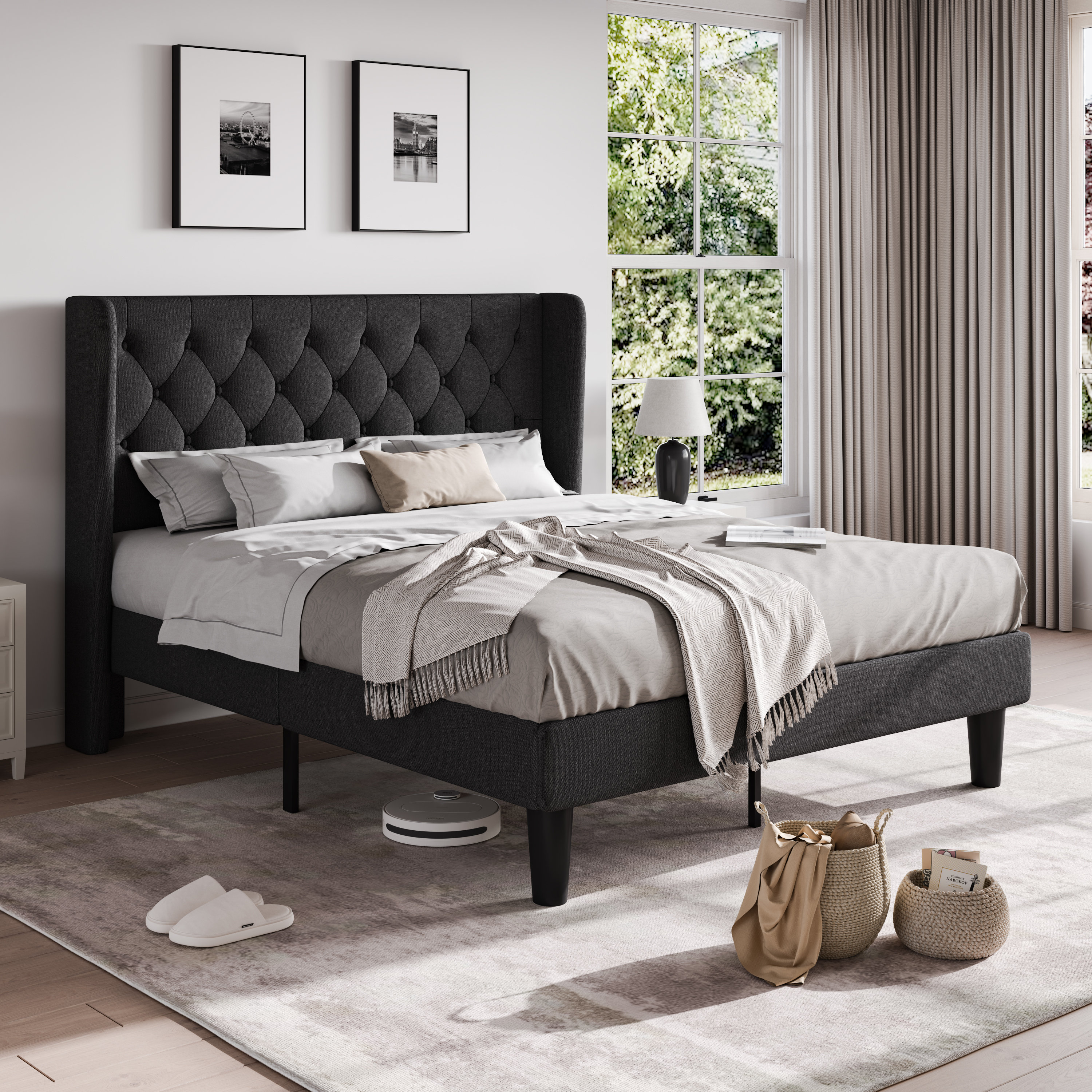 Lark Manor Asbey Upholstered Metal Wingback Bed & Reviews - Wayfair Canada