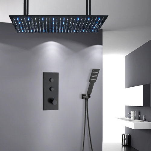 FontanaShowers 20 40 Inch Matte Black LED Ceiling Shower System with ...