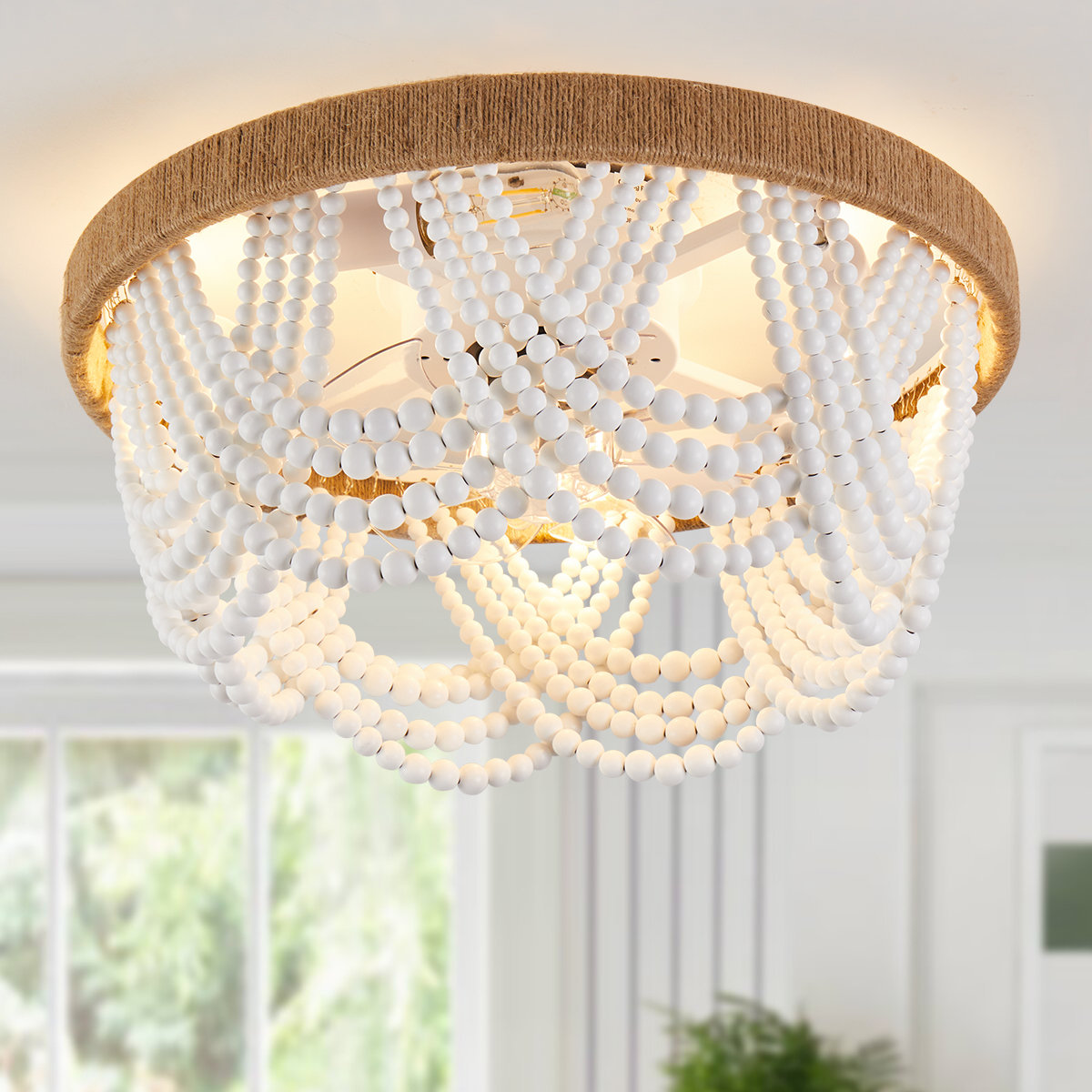 Dakota Fields Farmhouse Boho Flush Mount Ceiling Fan with Light ...