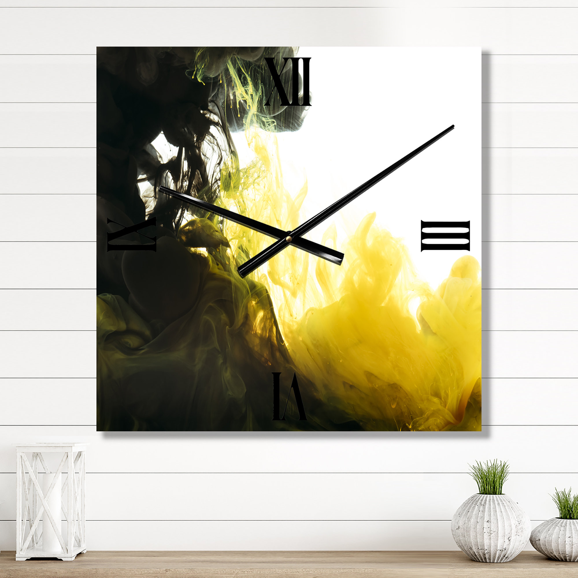 East Urban Home Abstract of Black Meeting Yellow - Modern Wall Clock ...