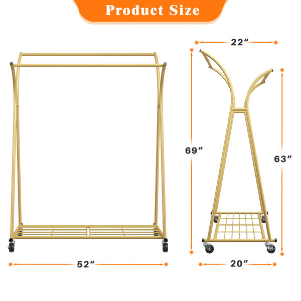 Rebrilliant Madelein Rolling Clothes Racks, Heavy Duty Garment Rack ...