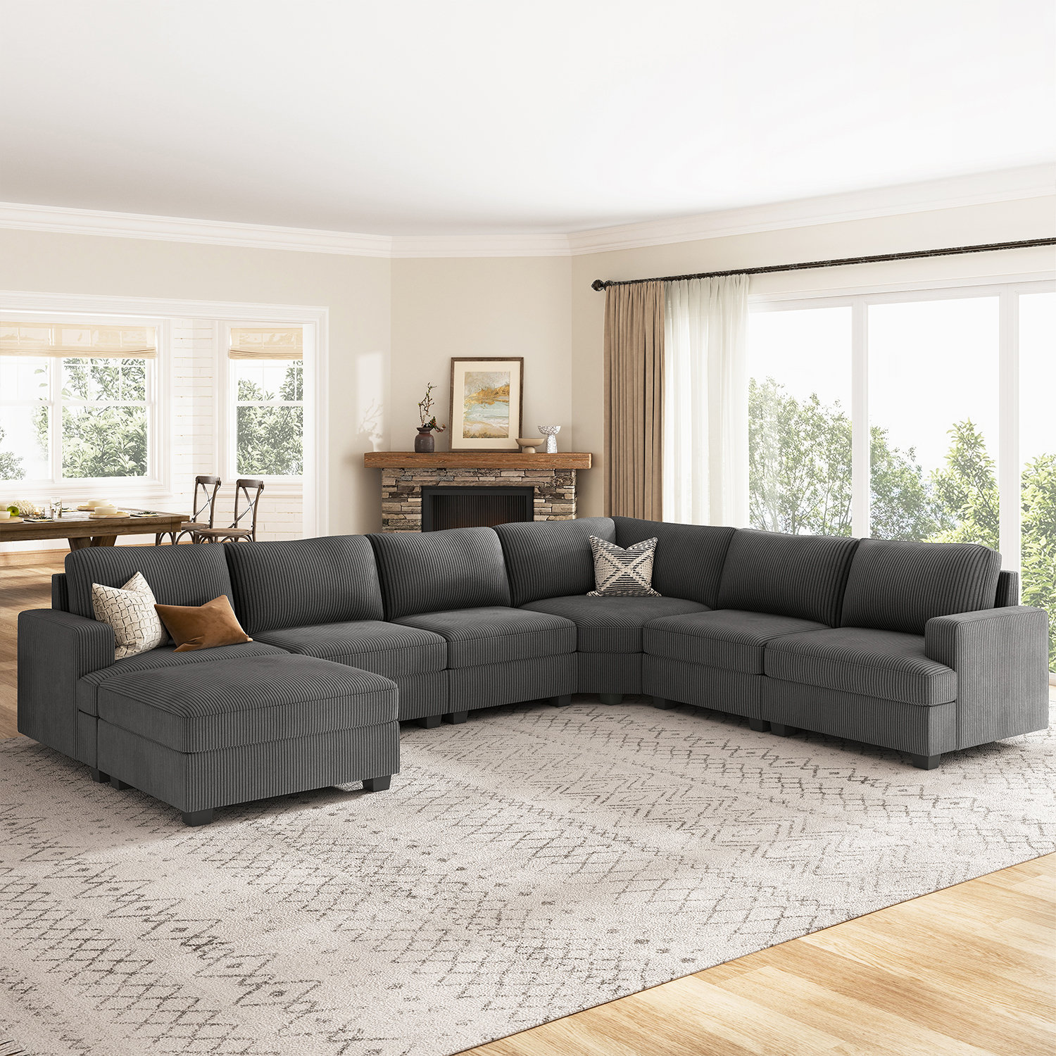Hokku Designs Maureece U Shaped Corduroy Sectional Modular Sofa With ...