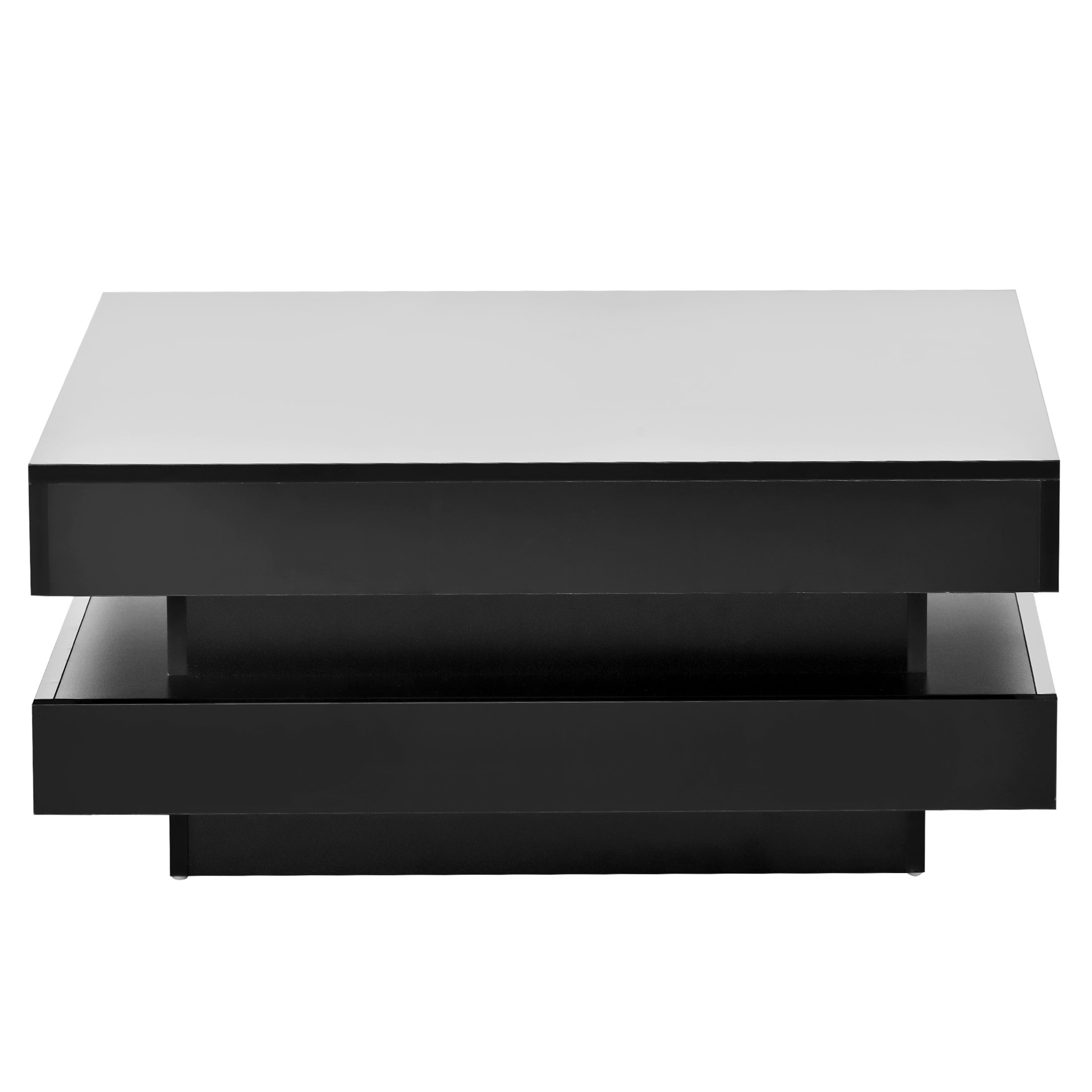 Mercer41 High Gloss Minimalist LED Coffee Table - 2-Tier Square Design ...