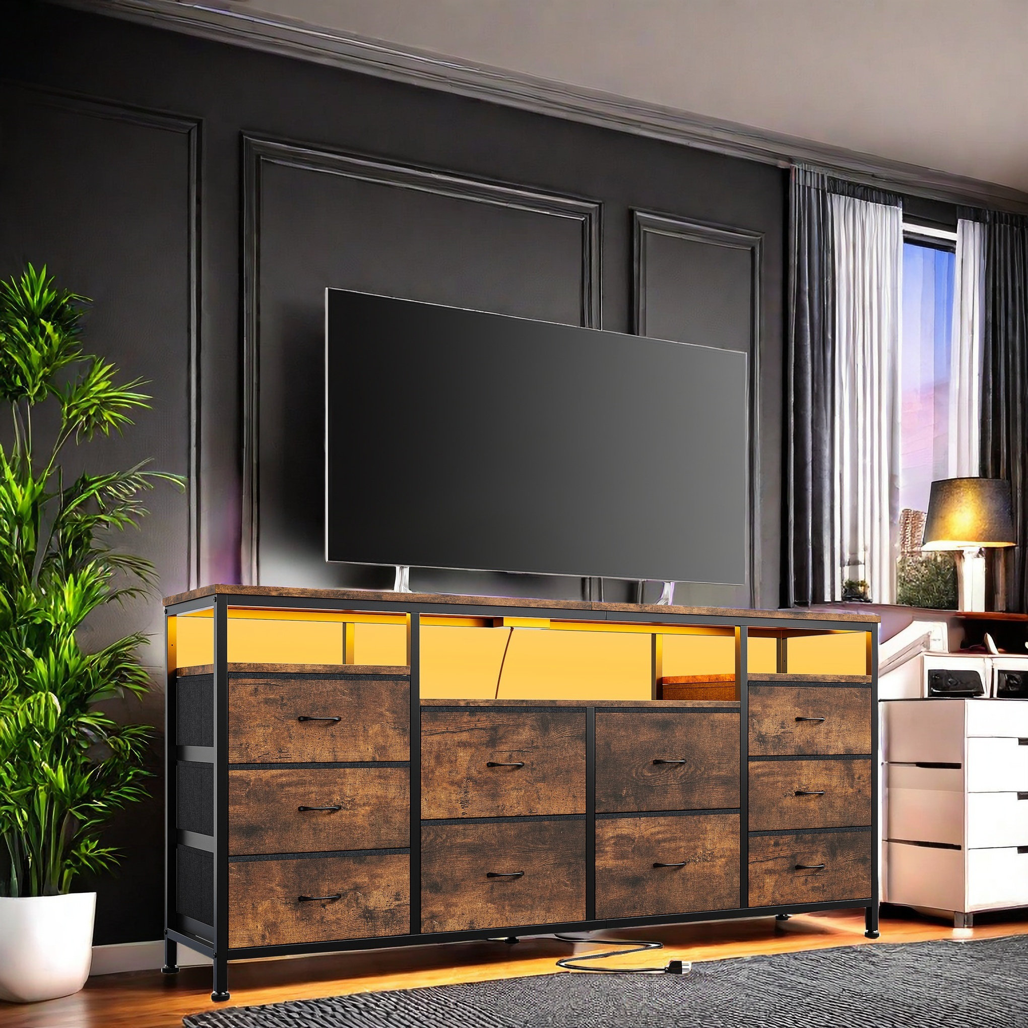 Wrought Studio™ 10 Drawer Dresser Tv Stand For 65 70 75 Inch Tv | Wayfair