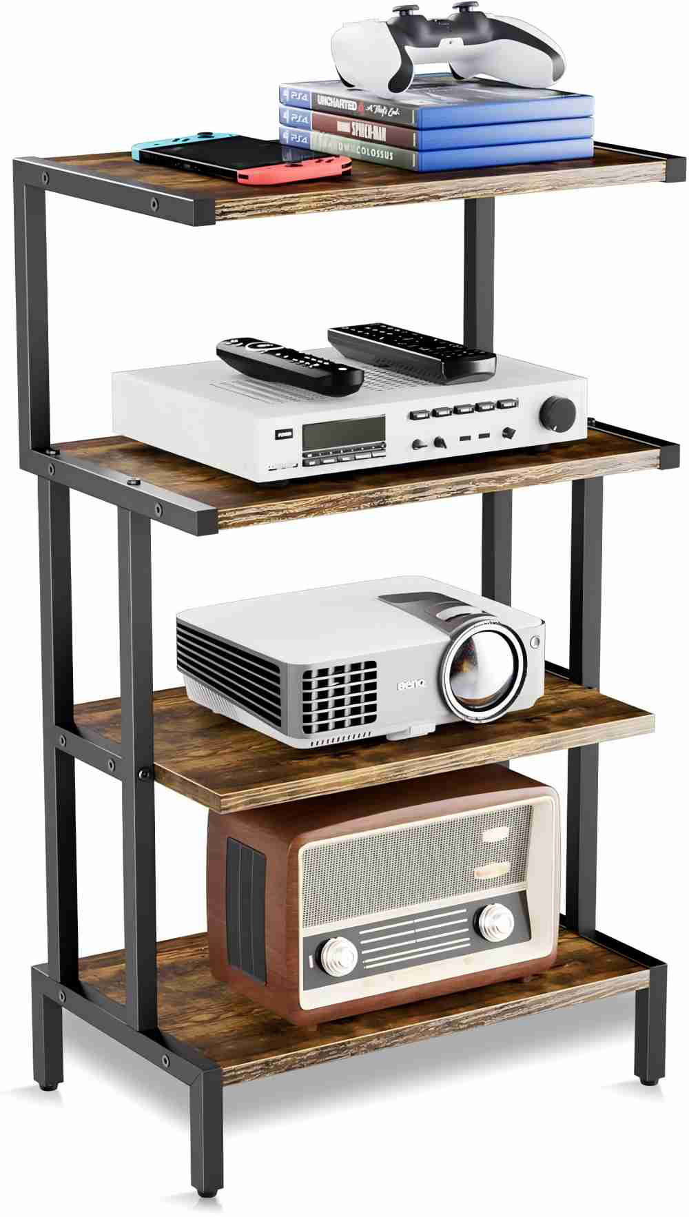 17 Stories 4-Tier Stereo Stand Cabinet, Rustic Brown | Wayfair