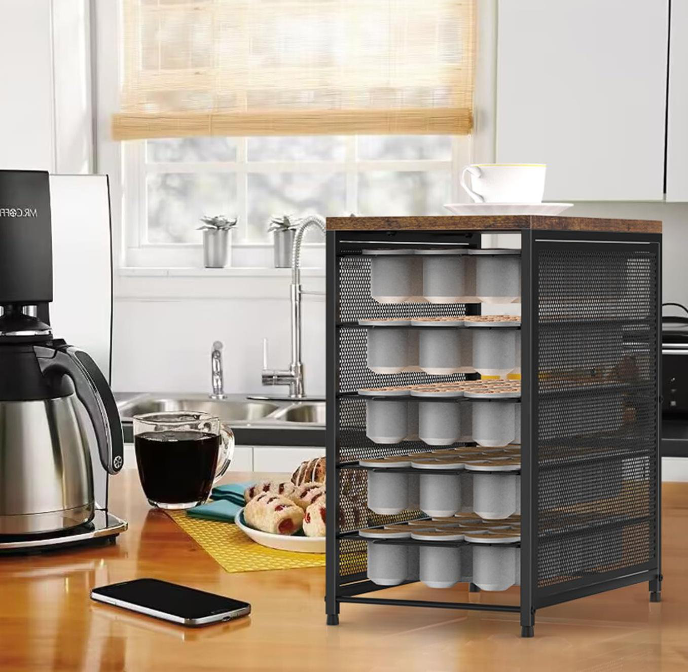 COOREL Coffee Pod Holder For Counter, 5 Tier Coffee Pod Drawer For ...