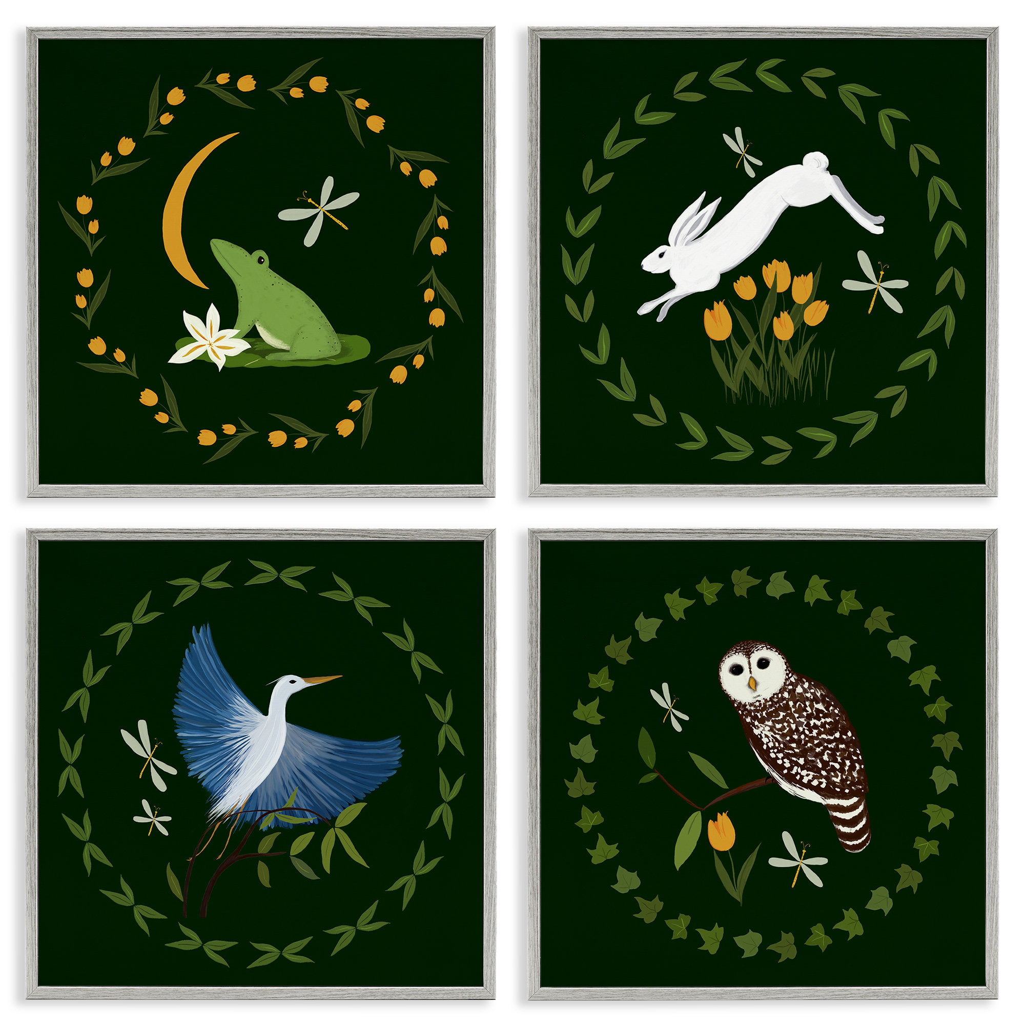 Winston Porter Animals with Circular Wreaths 4 PC Giclee Art Set by ...