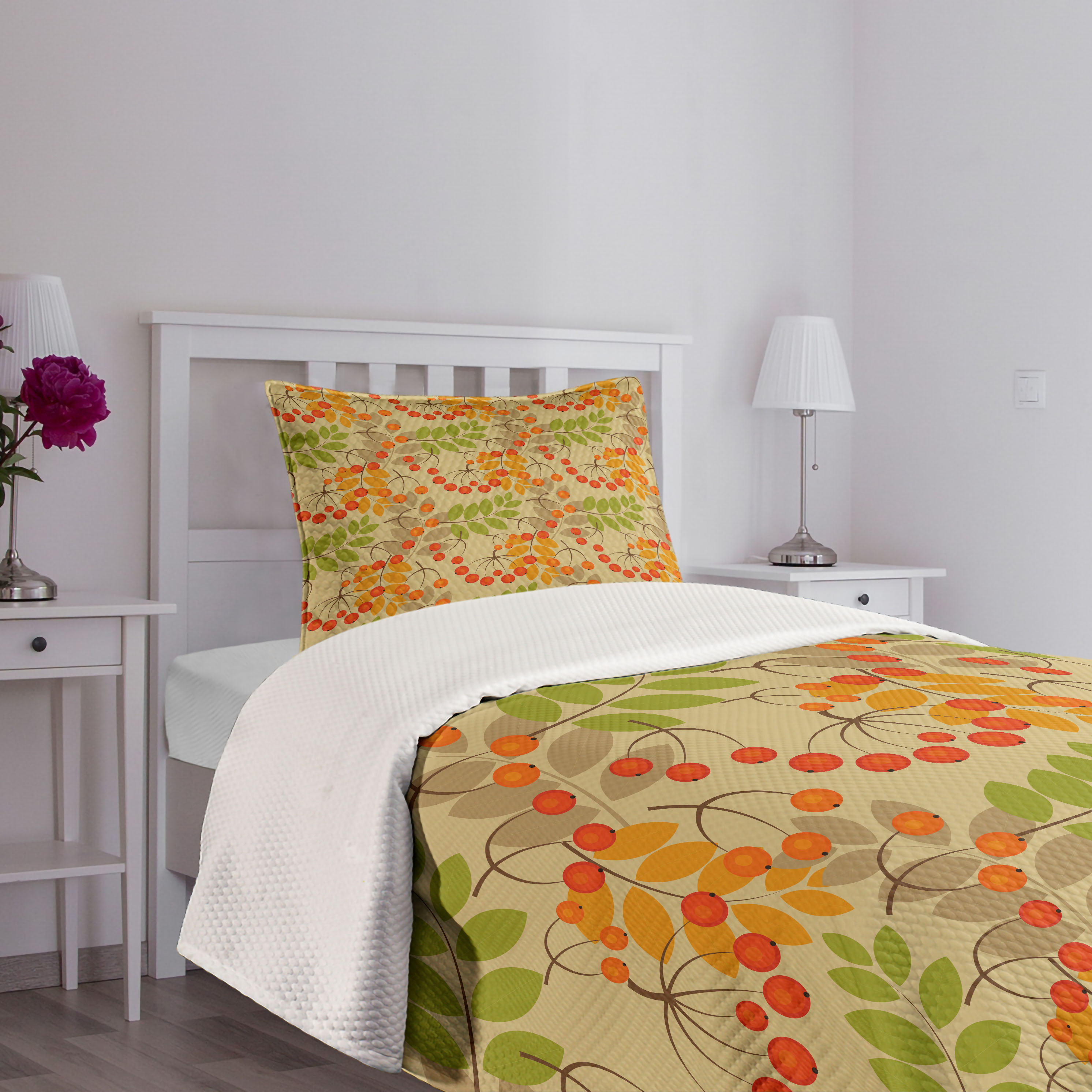 Ambesonne Rowan Bedspread Set Warm Colors Autumn Season Multicolor ...