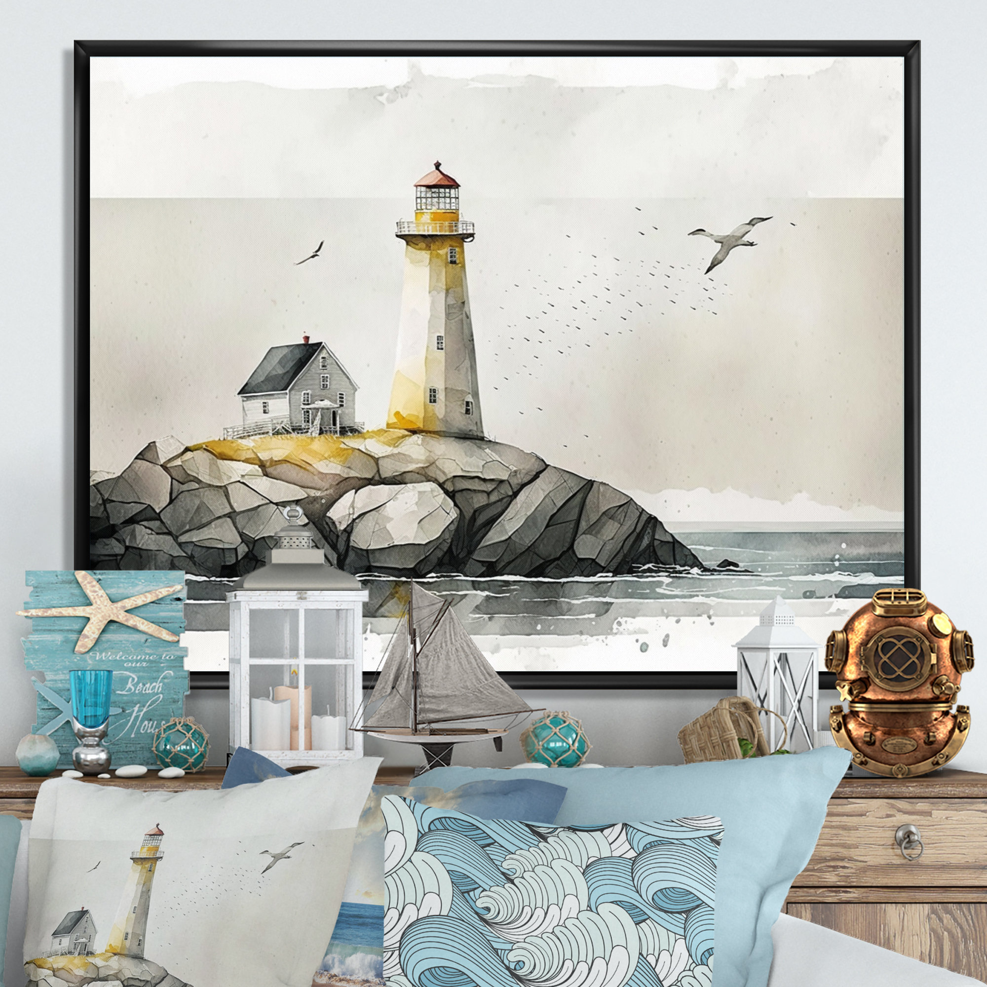Longshore Tides Lighthouse On The Coast II - Coastal Light House Wall ...