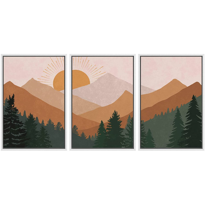 IDEA4WALL Sun Mountain Landscape Pastel Rising Sun Mountain Forest ...