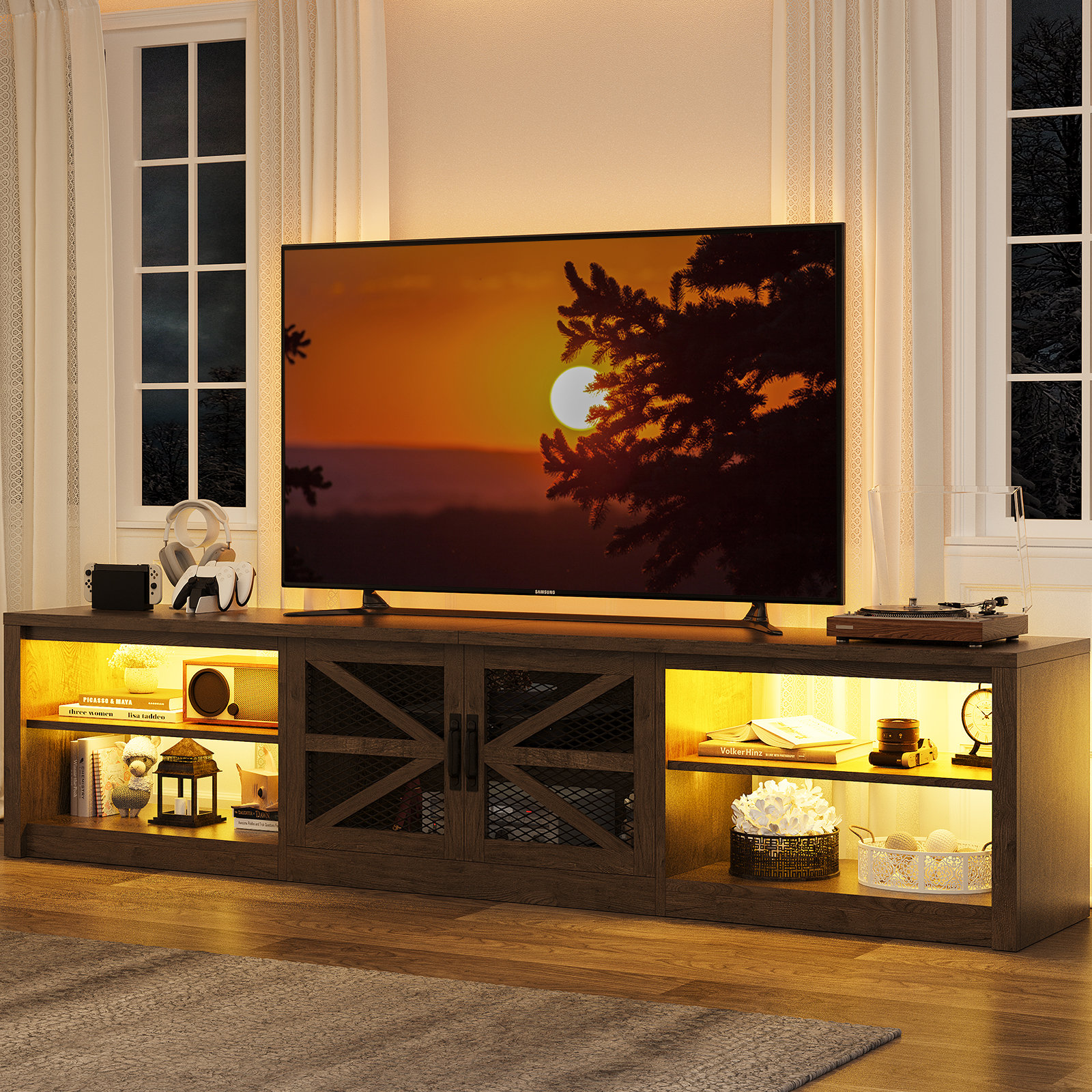 Gracie Oaks 78 Inches Led TV Stand, Large Entertainment Center Gaming ...