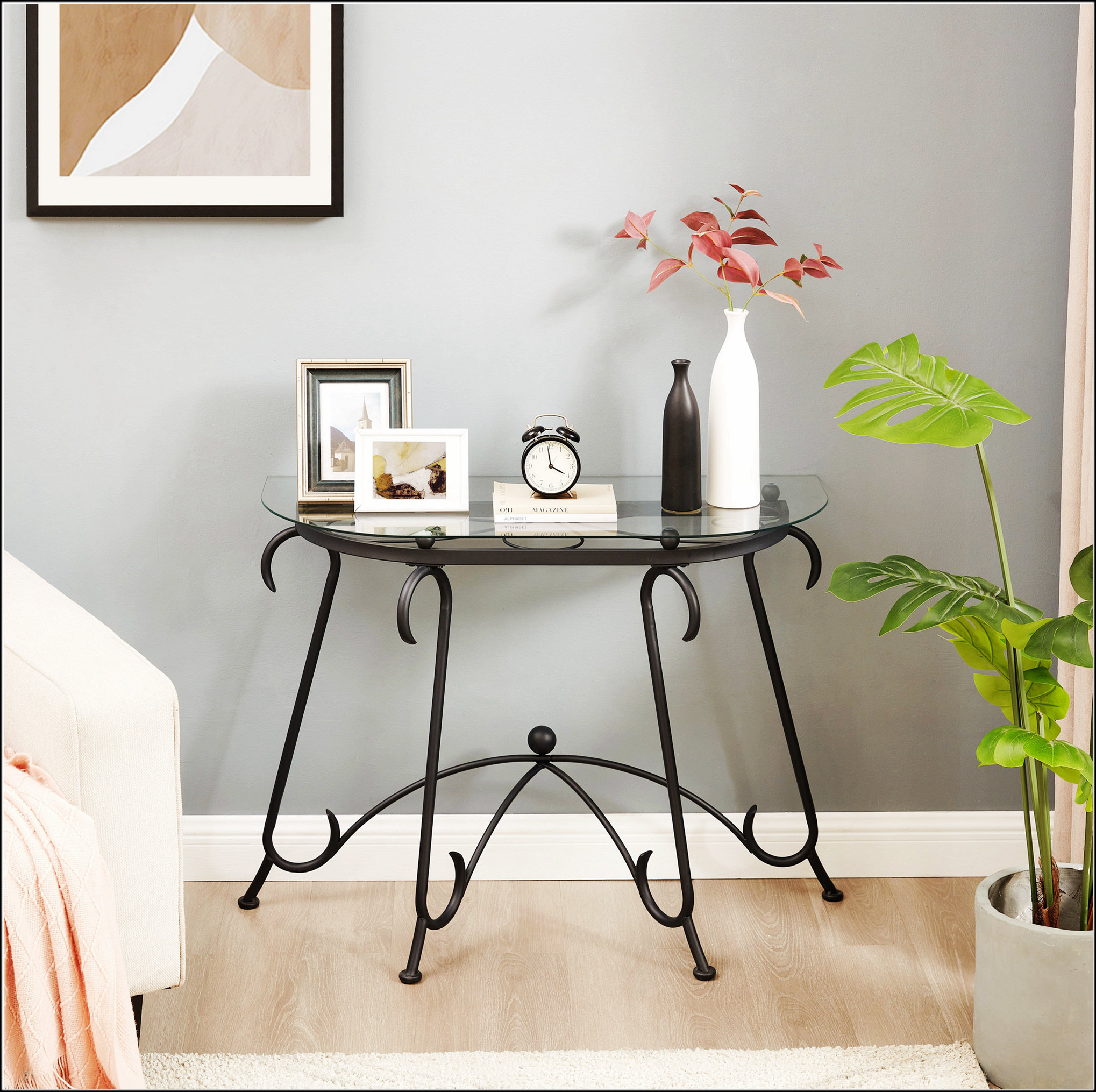 Winston Porter Tempered Glass Surface Console Table Coffee Table with ...