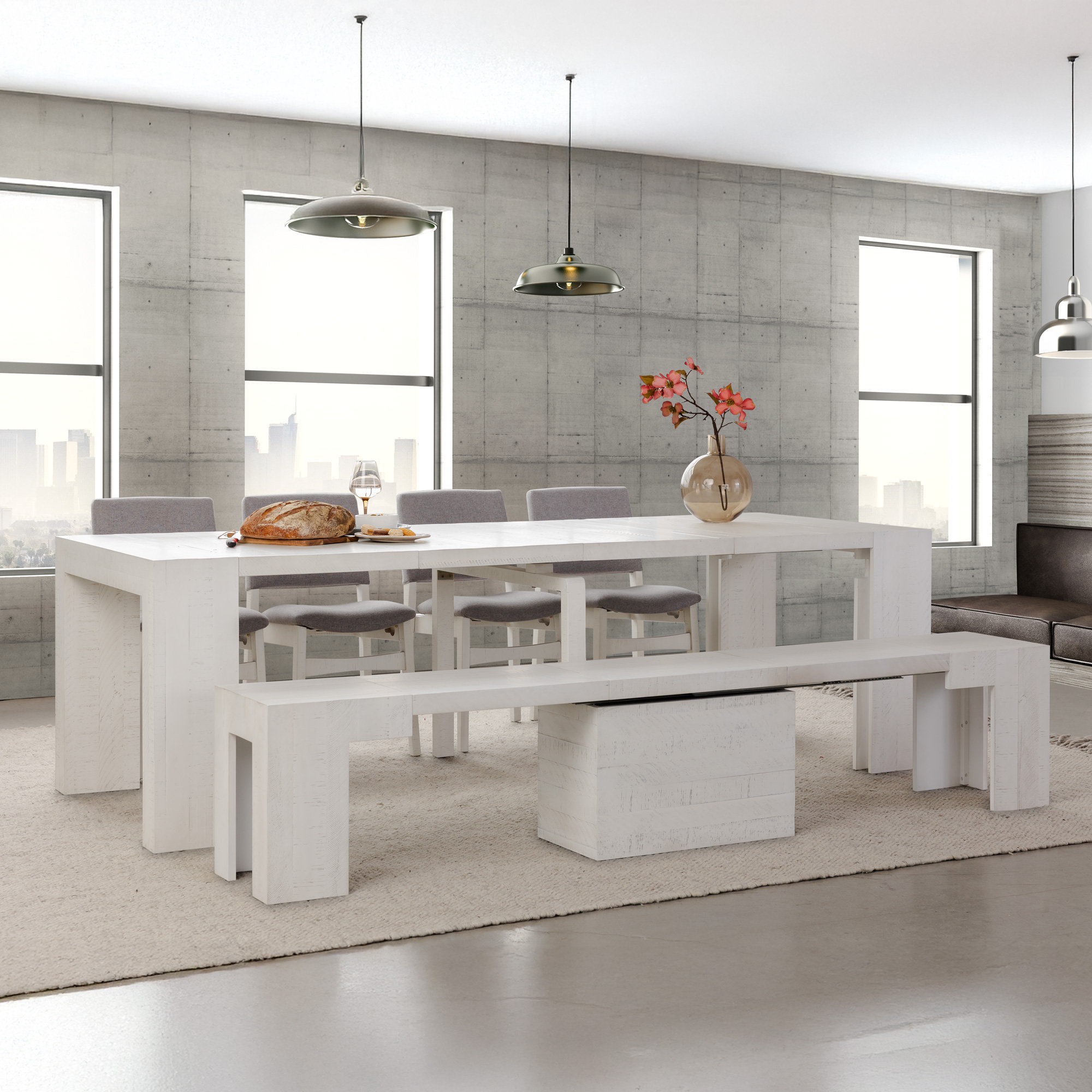 Transformer Table Extendable Dining Set - Table + Bench + 4 Chairs - 2 ...