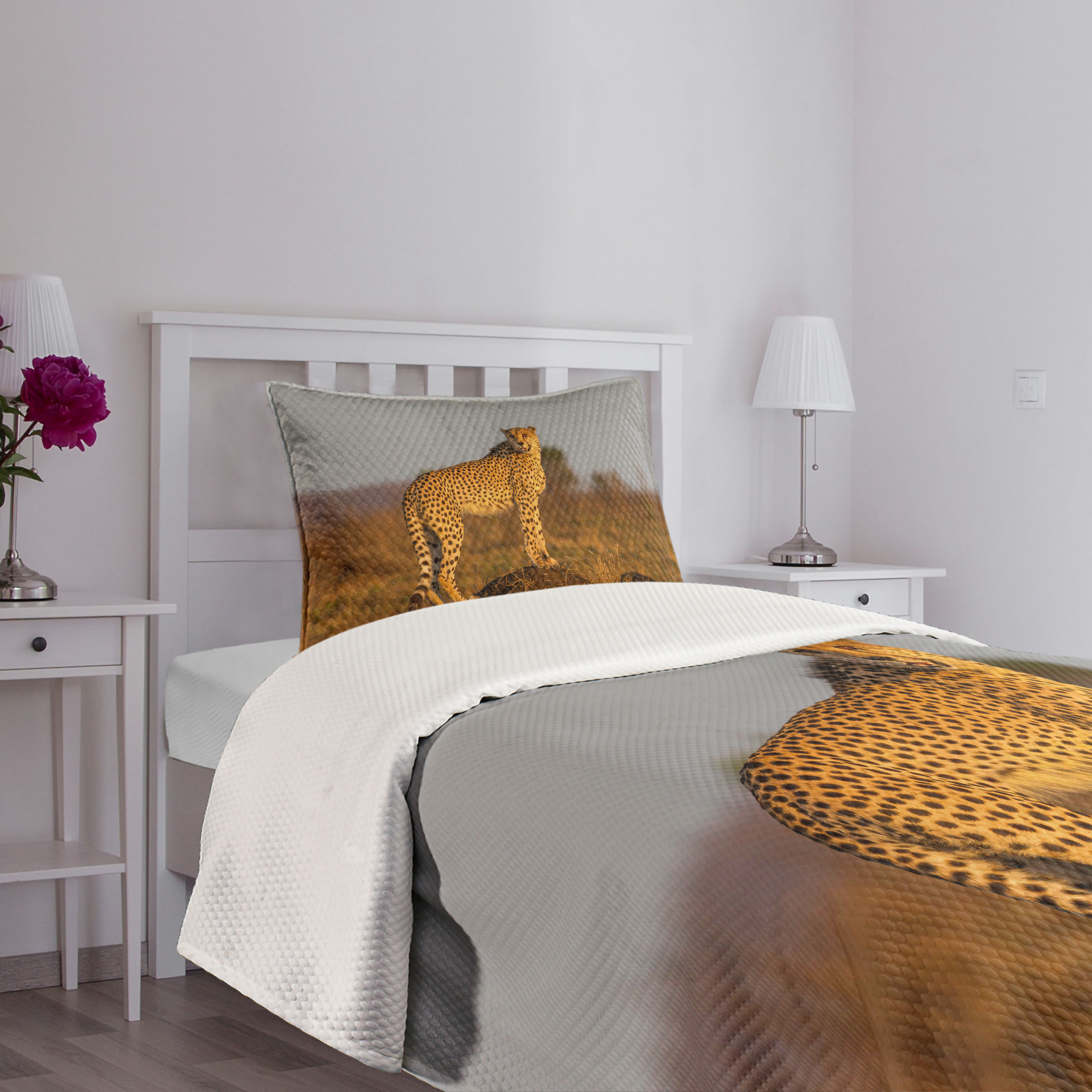 Ambesonne Savannah Bedspread Set Wild Cheetah Blurry Back Apricot ...