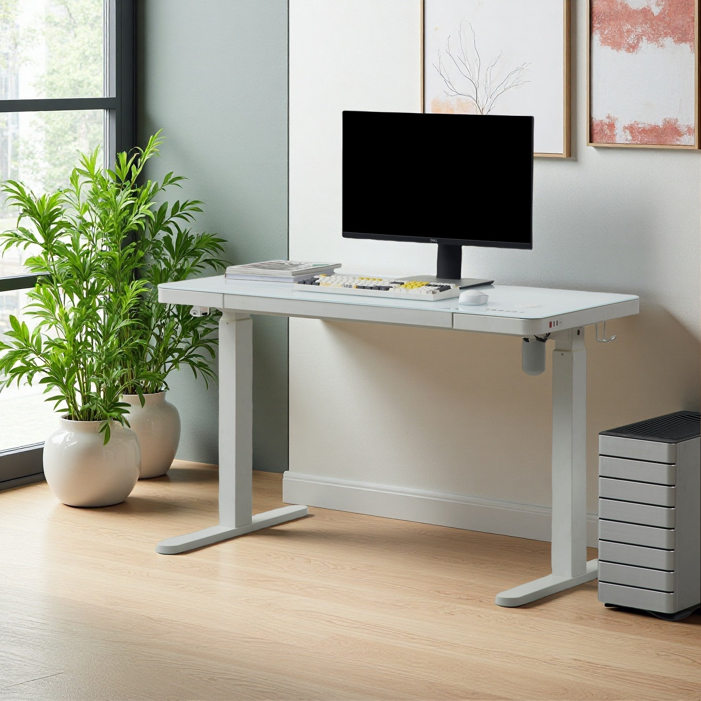 Inbox Zero Keb Home Office Height Adjustable Standing Desk with Drawer ...