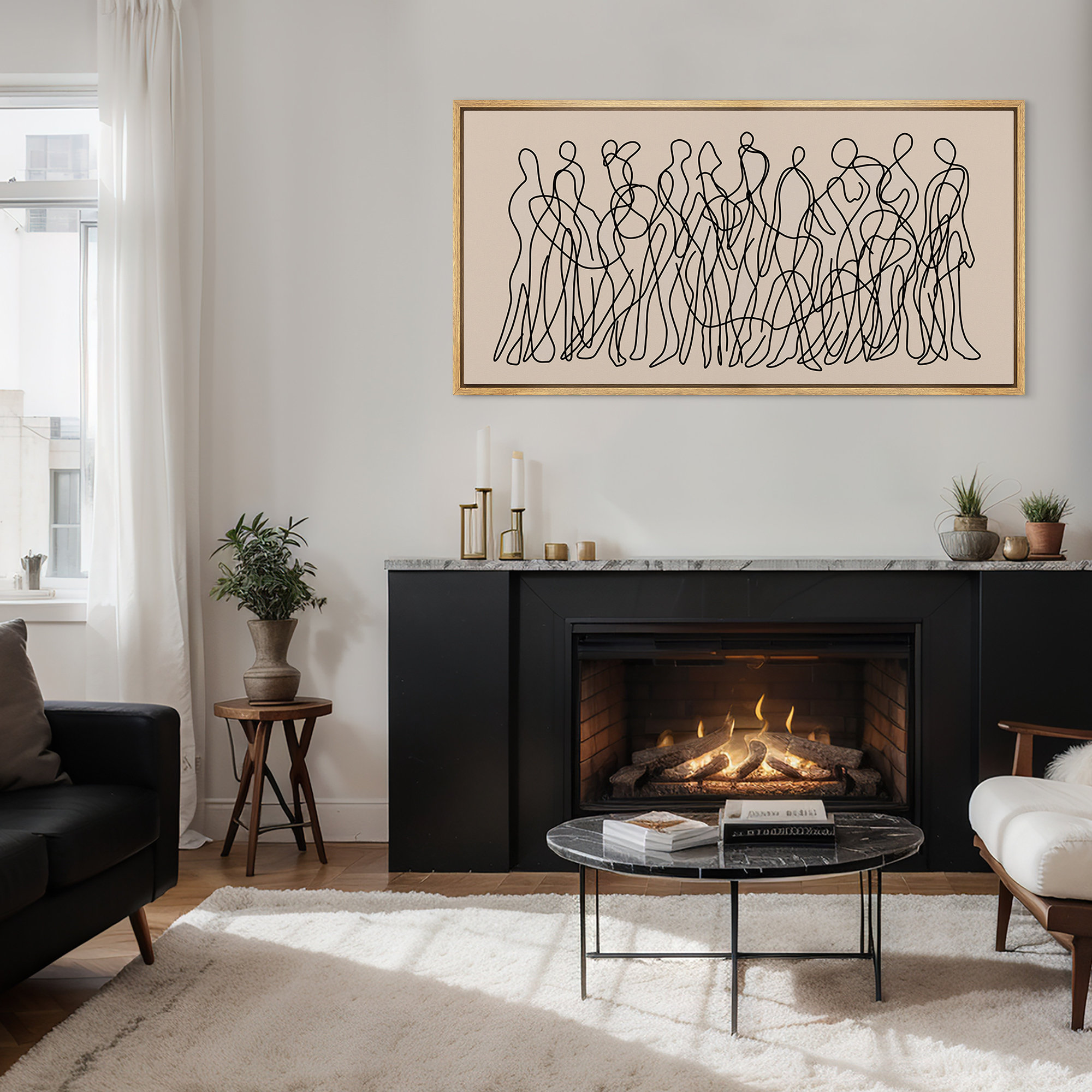 wall26 Abstract Line Figure Crowd Framed Canvas - Continuous Line ...